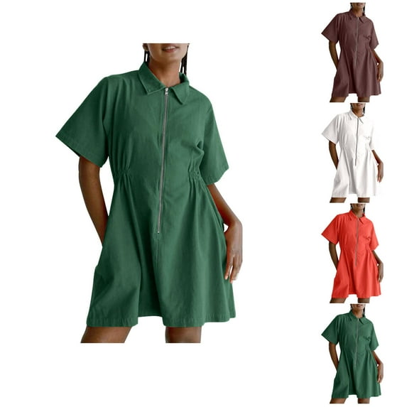 Ahuyic Womens Casual Dress,Womens Plus Size Dress,Womens Zipper V-Neck ...