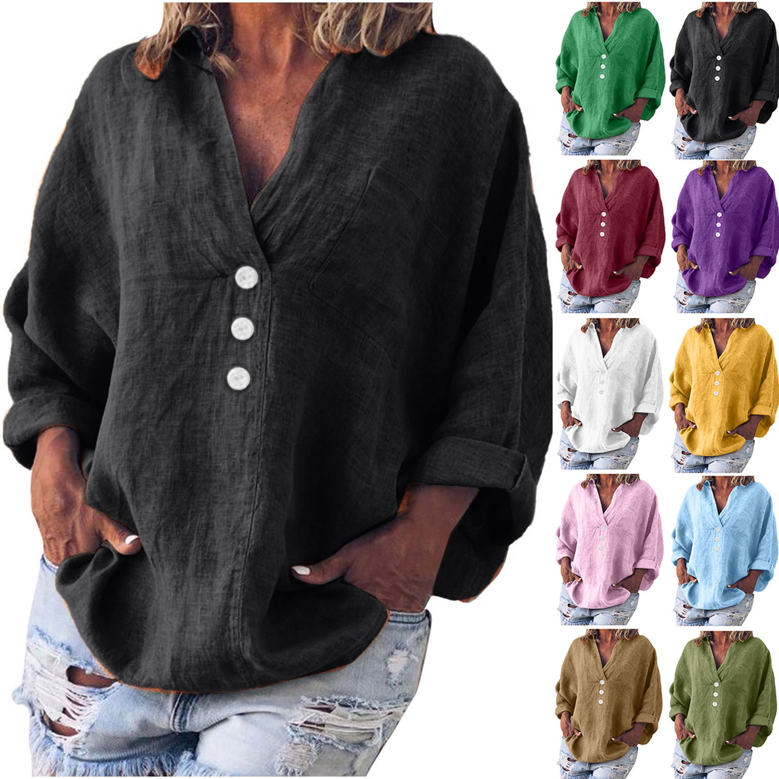 Ahuyic Womens Plus Size Long Sleeved Blouse, Autumn/Winter Long Sleeve ...
