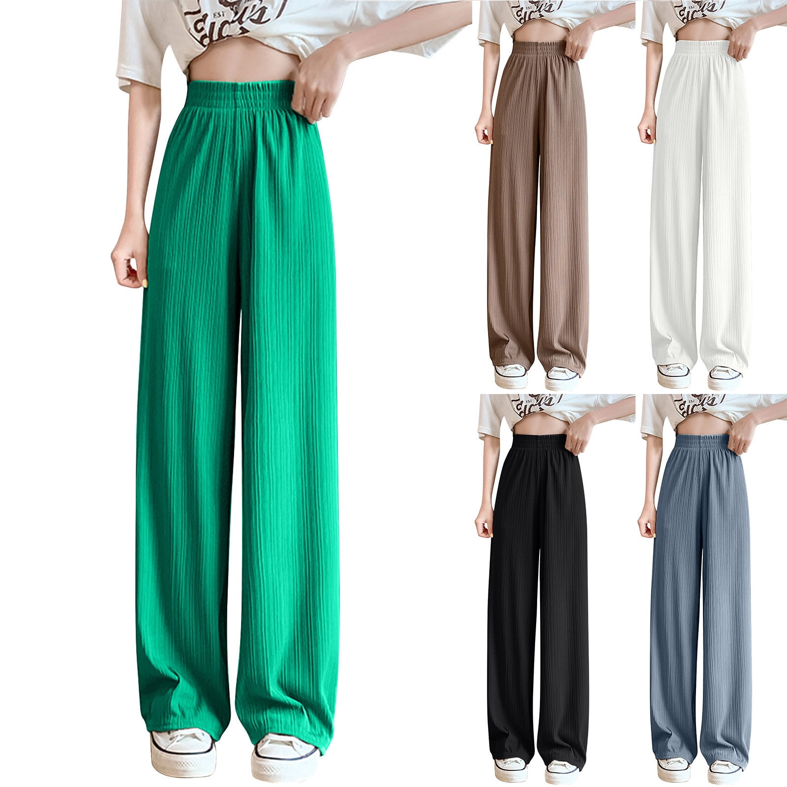 Ahuyic Womens Solid Color Long Pants, Plus Size Pants For Women, Womens ...