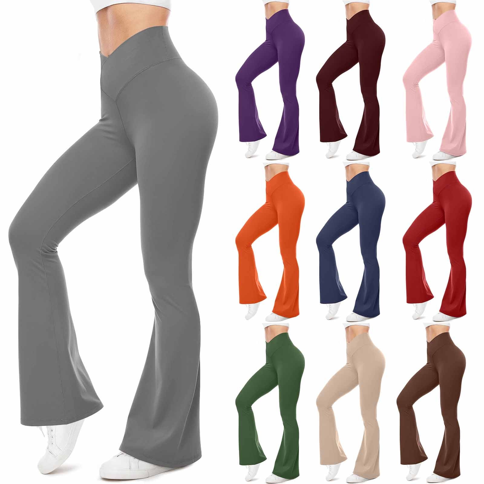 Ahuyic Womens Solid Color Yoga Pants, High Waisted Leggings For Women ...