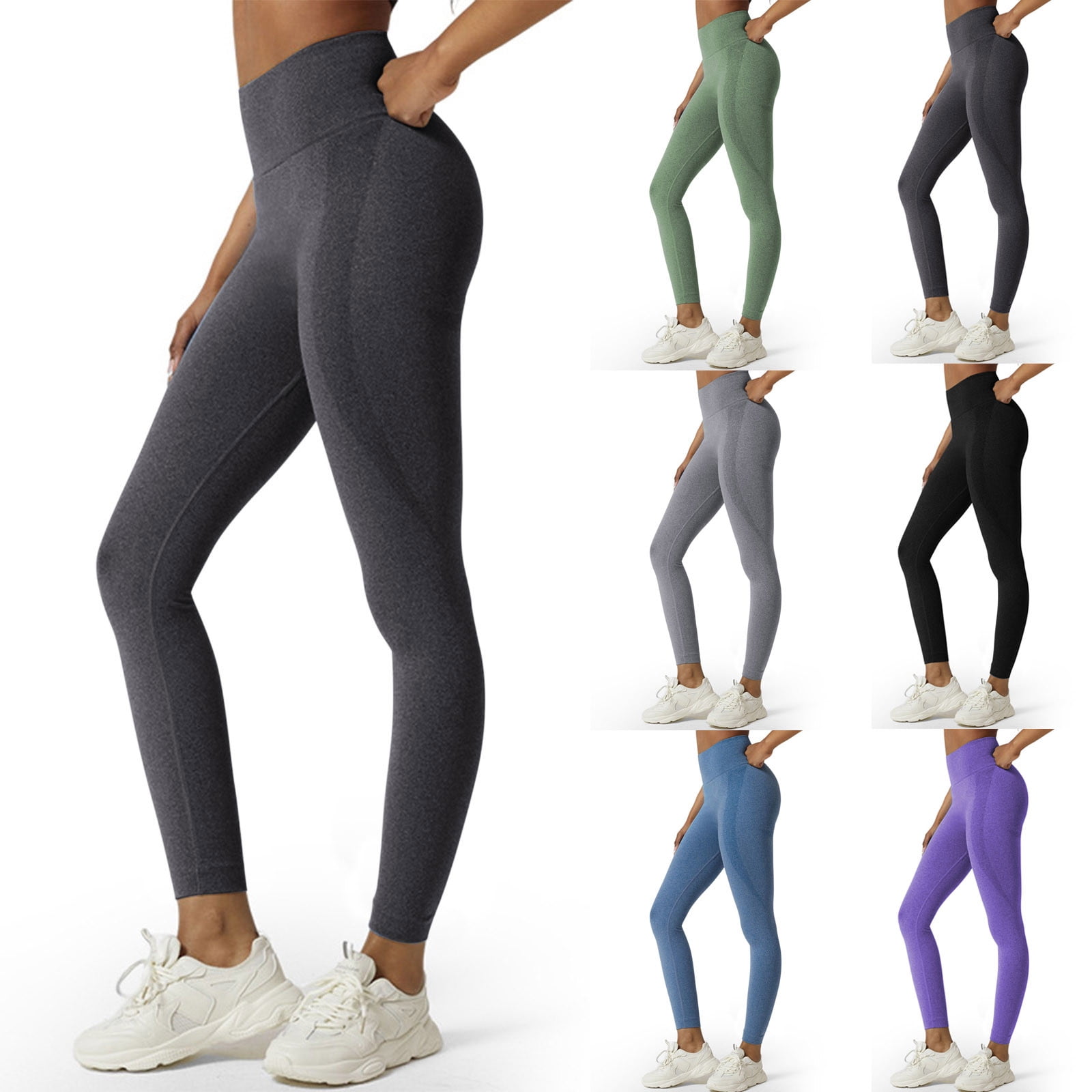Ahuyic Womens Solid Color Yoga Pants, High Waisted Leggings For Women ...