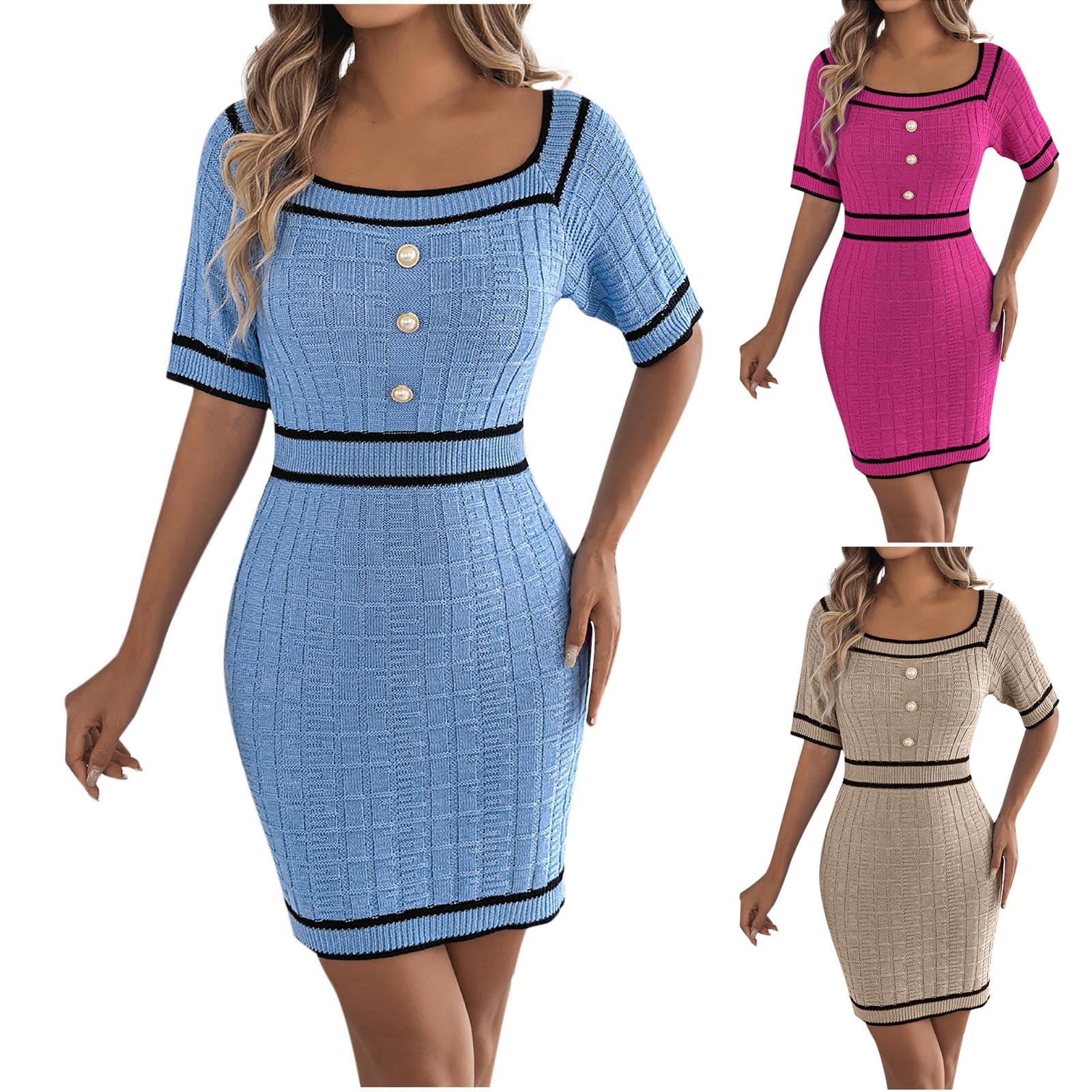 Ahuyic Womens Summer Casual Dress,Womens Plus Size Dress,Womens Solid ...