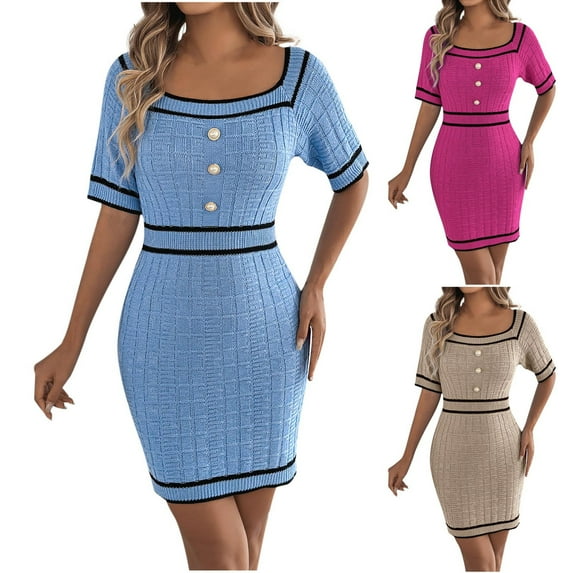 Ahuyic Womens Summer Casual Dress,Womens Plus Size Dress,Womens Solid ...