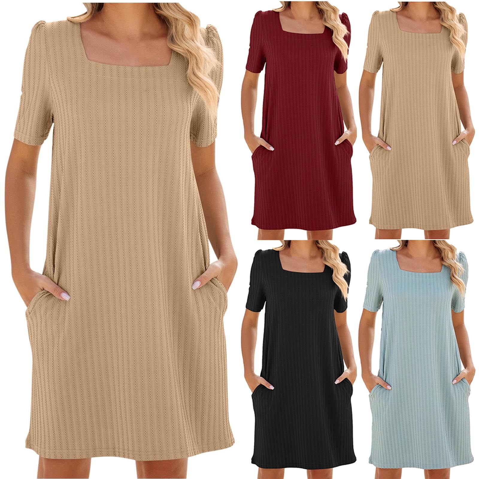 Ahuyic Womens Summer Casual Dress,Womens Plus Size Dress,Womens Solid ...