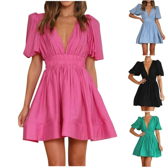 Ahuyic Womens Summer Casual Dress,Womens Plus Size Dress,Womens Solid ...