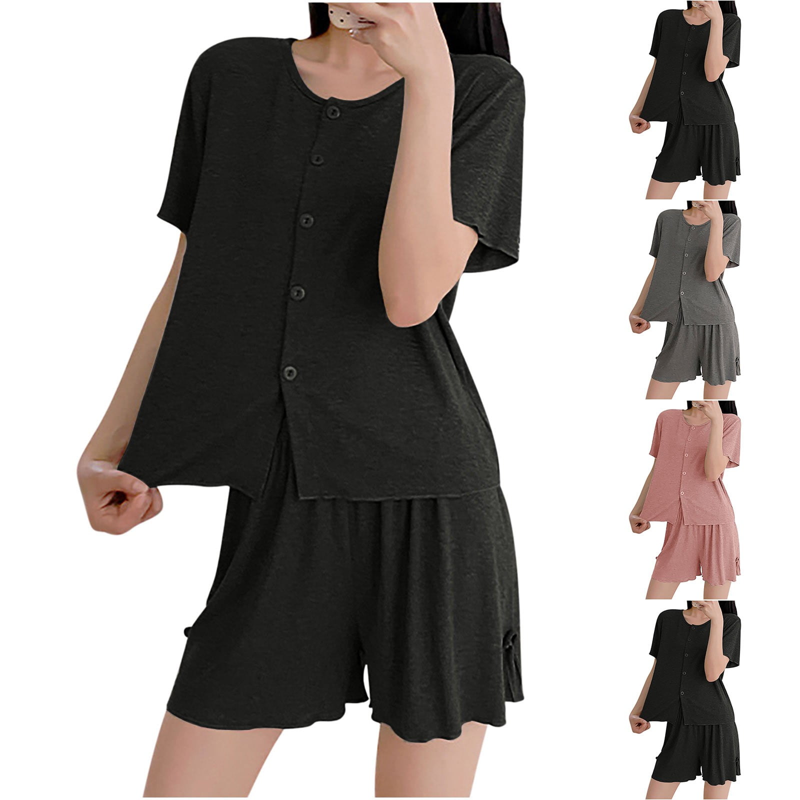 Ahuyic Womens Summer Plus Size Pajamas, Womens Casual Homewear Pajamas Set,Womens Plus Size ...