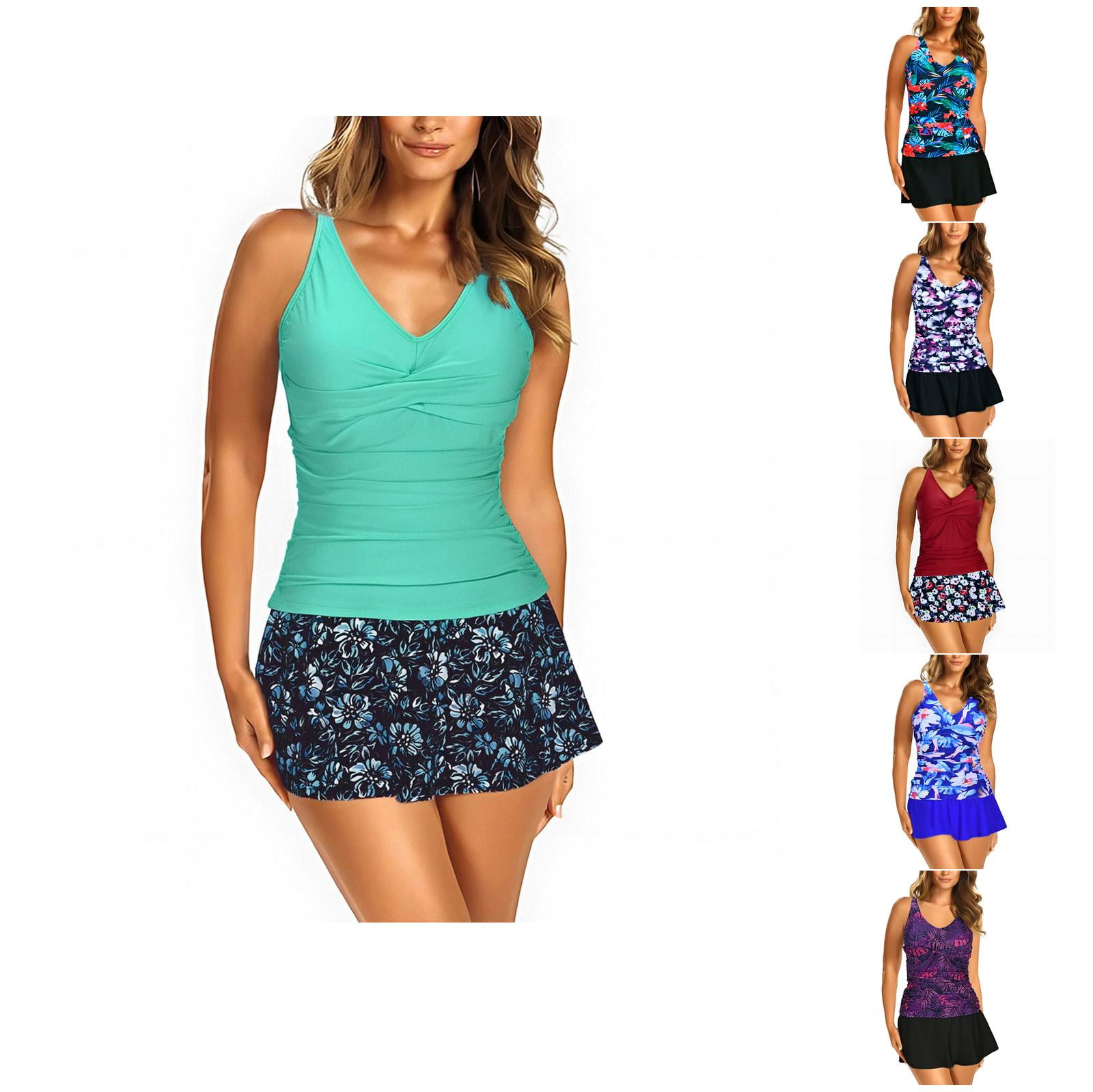 Ahuyic Womens Swimsuits,Womens High Waisted V-Neck PrintedGathering ...