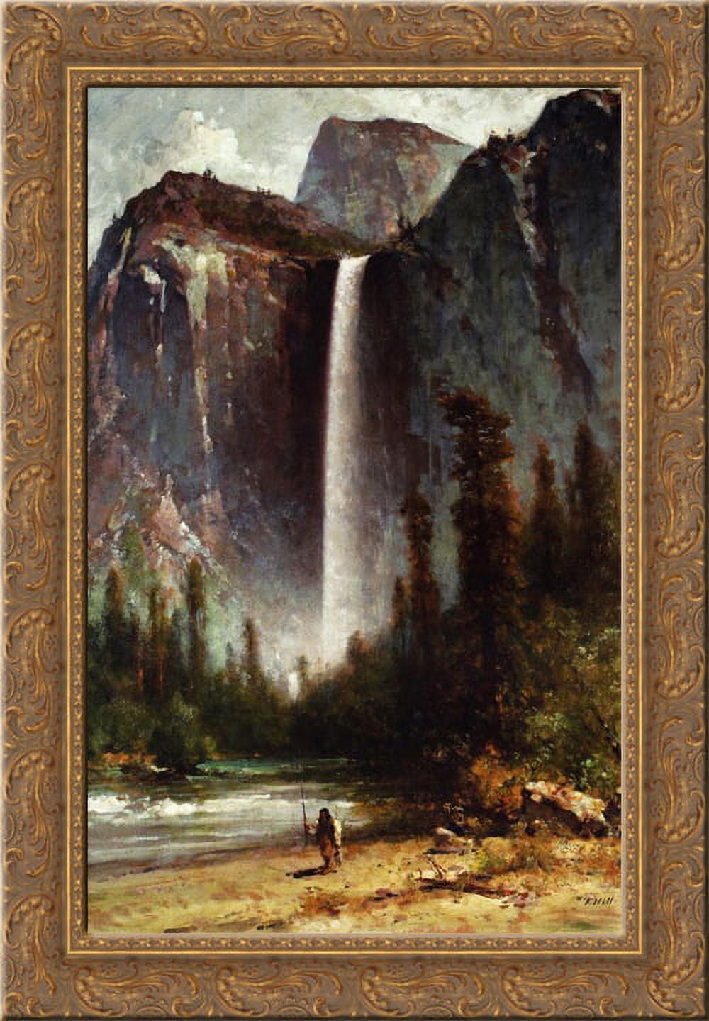Ahwahneechee - Piute Indian at Bridal Veil Falls, Yosemite 24x18 Gold ...