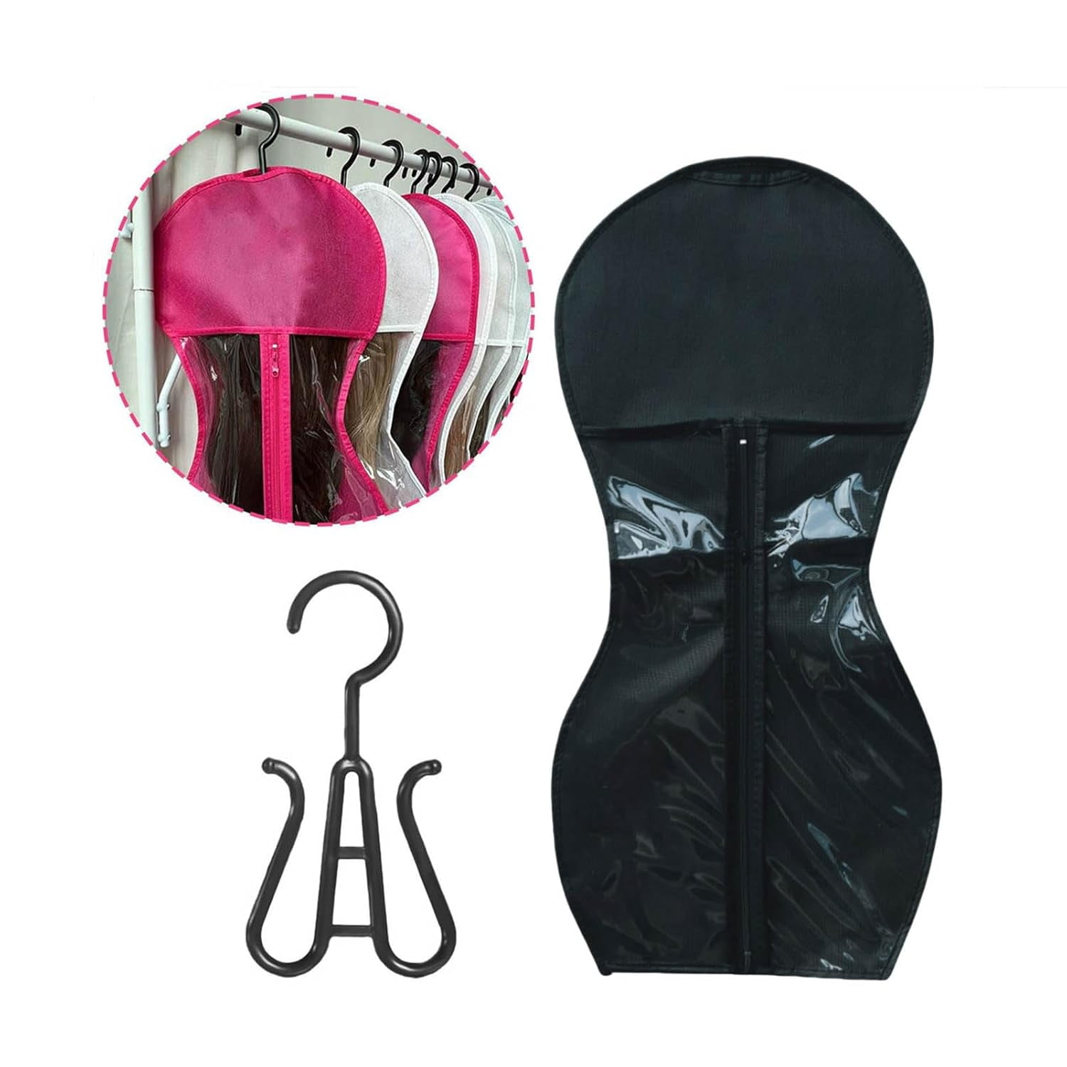 AhyNmy 2025 New Hourglass-Shaped Wig Storage Bag with Hanger, Multiple ...