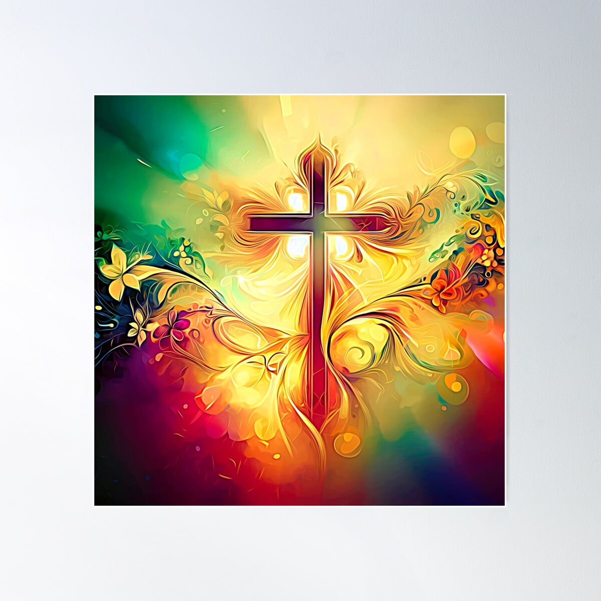 Ai Art Christian Cross Abstract Expressionism Poster Wall Art, Modern ...