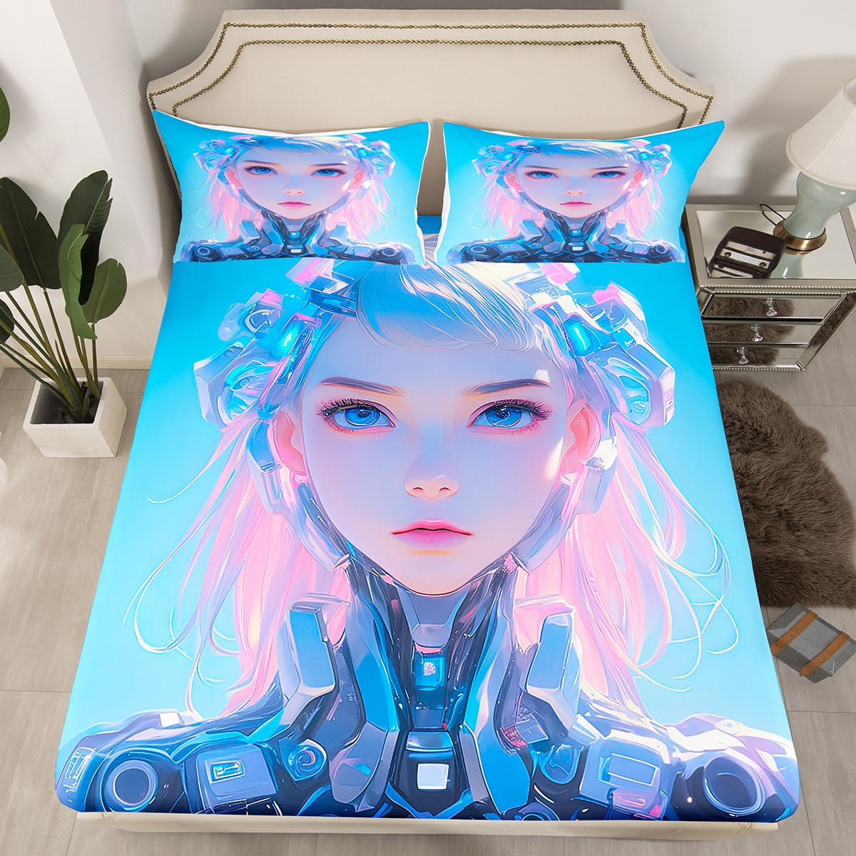 Ai Girl Fitted Sheet Mechanical Robot Bedding Set for Boys Girls Kids ...