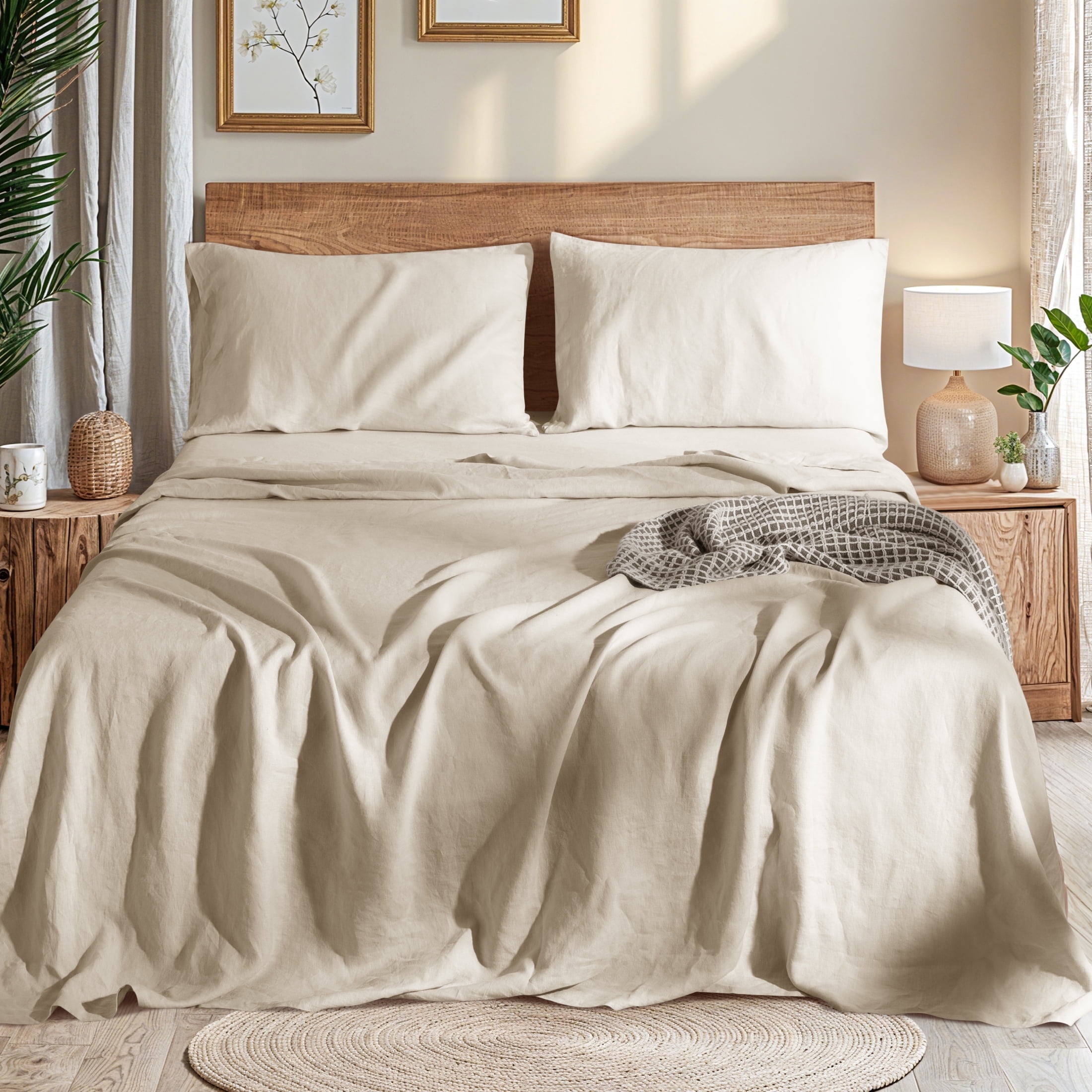 AiAngu Natural Linen Bed Sheets Set, Deep Pocket - Breathable - Durable ...