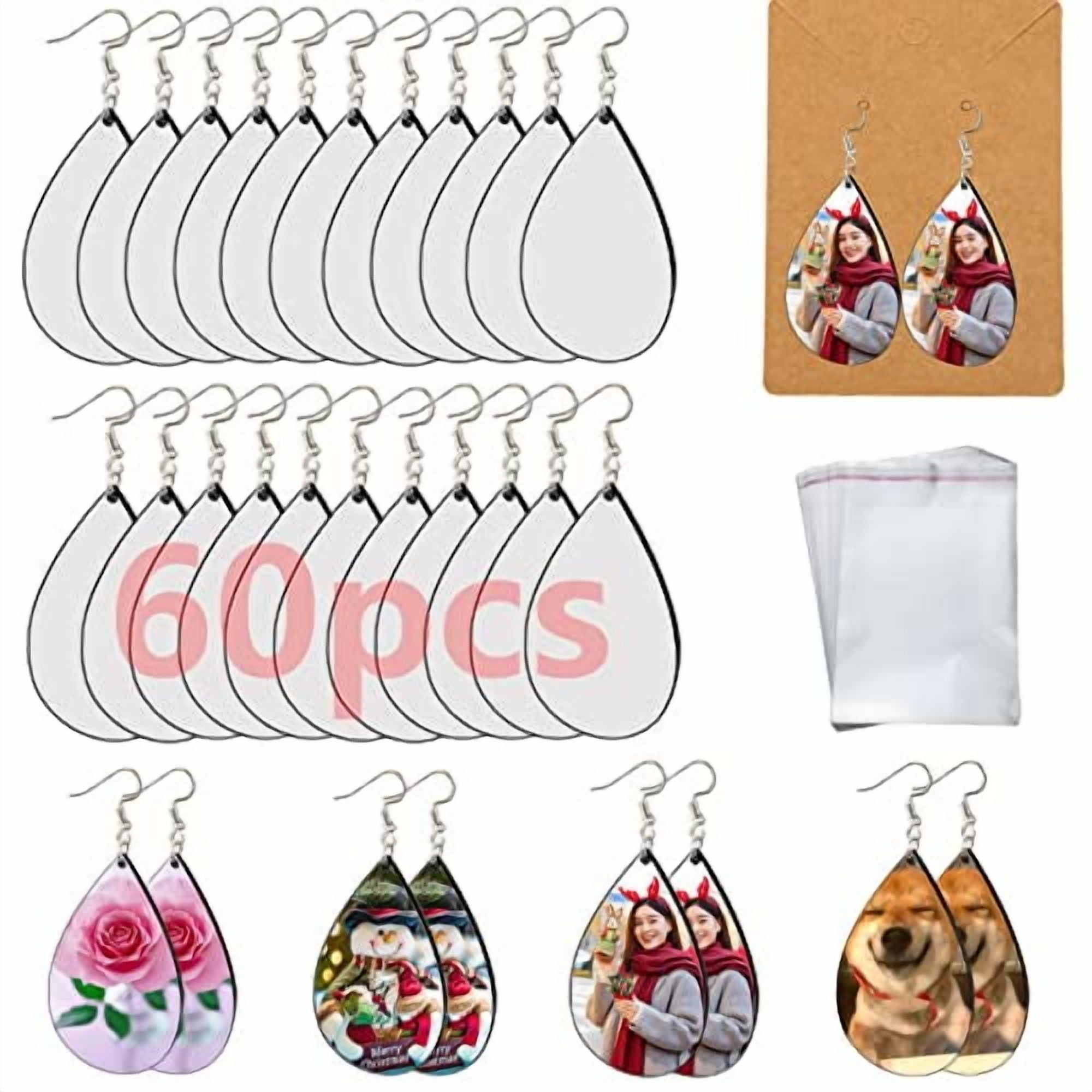AiDiYGECO 60pcs Sublimation Earring Blanks Bulk Double-Sided MDF Wood ...
