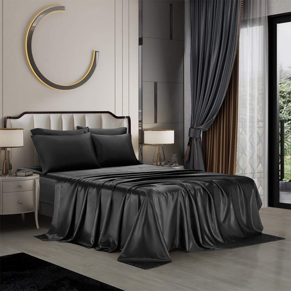 AiMay 6 Piece Satin Bedding Sheet Set, King Size, Deep Pocket, 1800 ...
