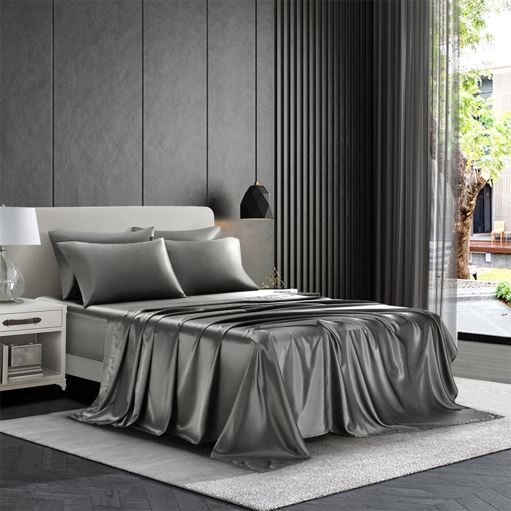 AiMay Luxury 6-Piece Satin Bedding Set, King Size, Deep Pocket, Super ...