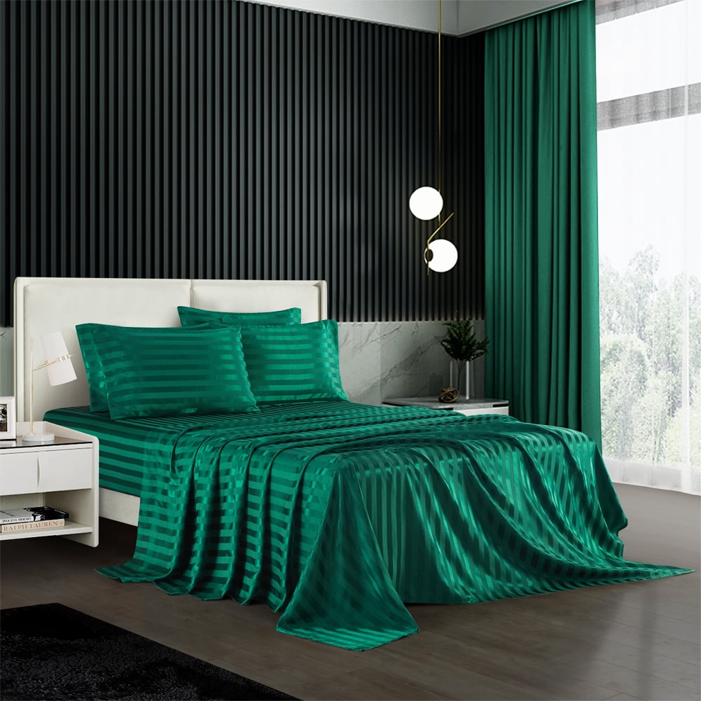 AiMay Italian Style 6 Piece Satin Bed Sheet Set Stripes Super Soft Deep ...