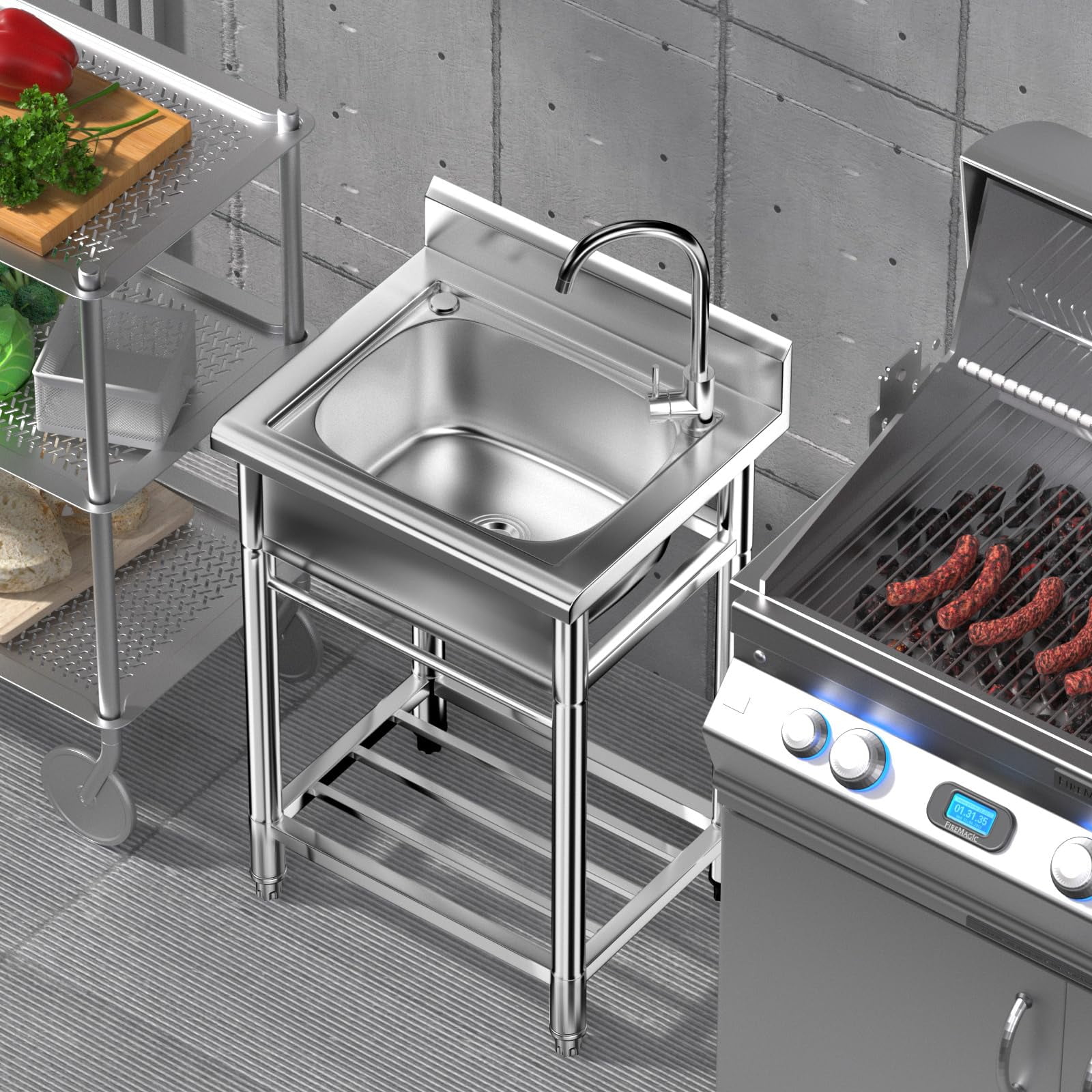AiYchen Utility Sink, Stainless Steel Sink, Single Bowl Freestanding ...