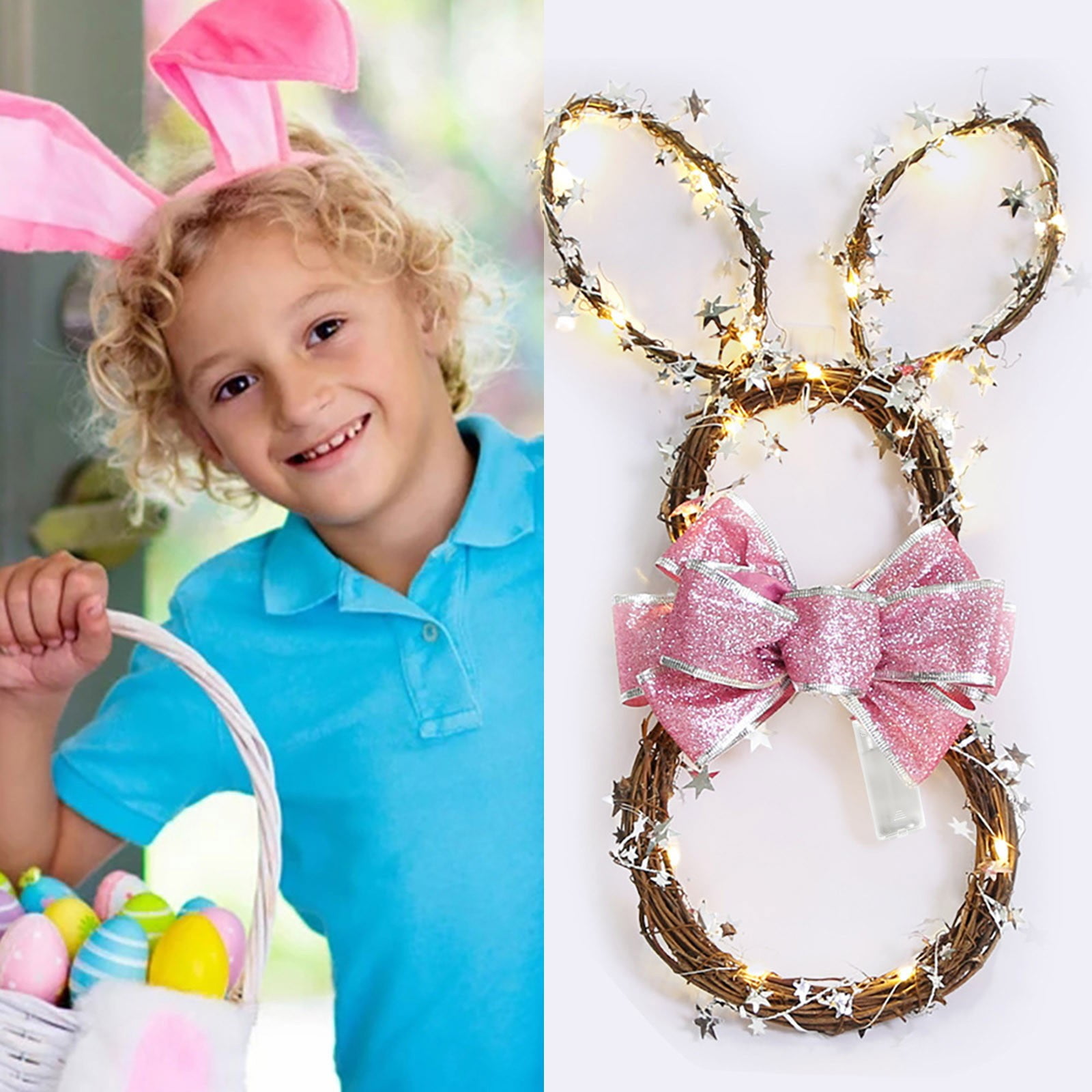 AiYqZypa Easter Handmade Rattan Decoration Rabbit Shape Wreath DIY ...