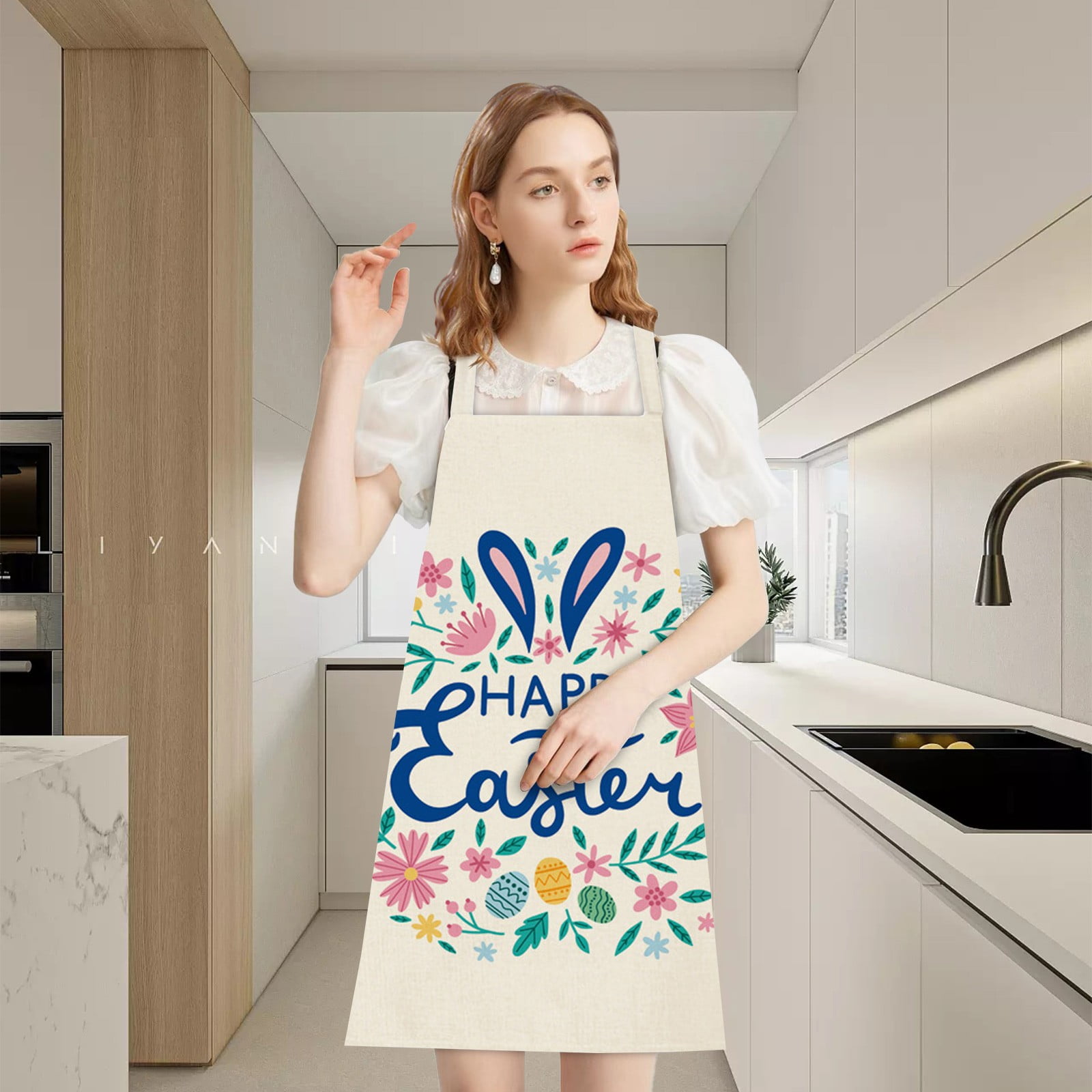 AiYqZypa Easter Series Household Printing Linen Apron Kitchen Multi ...