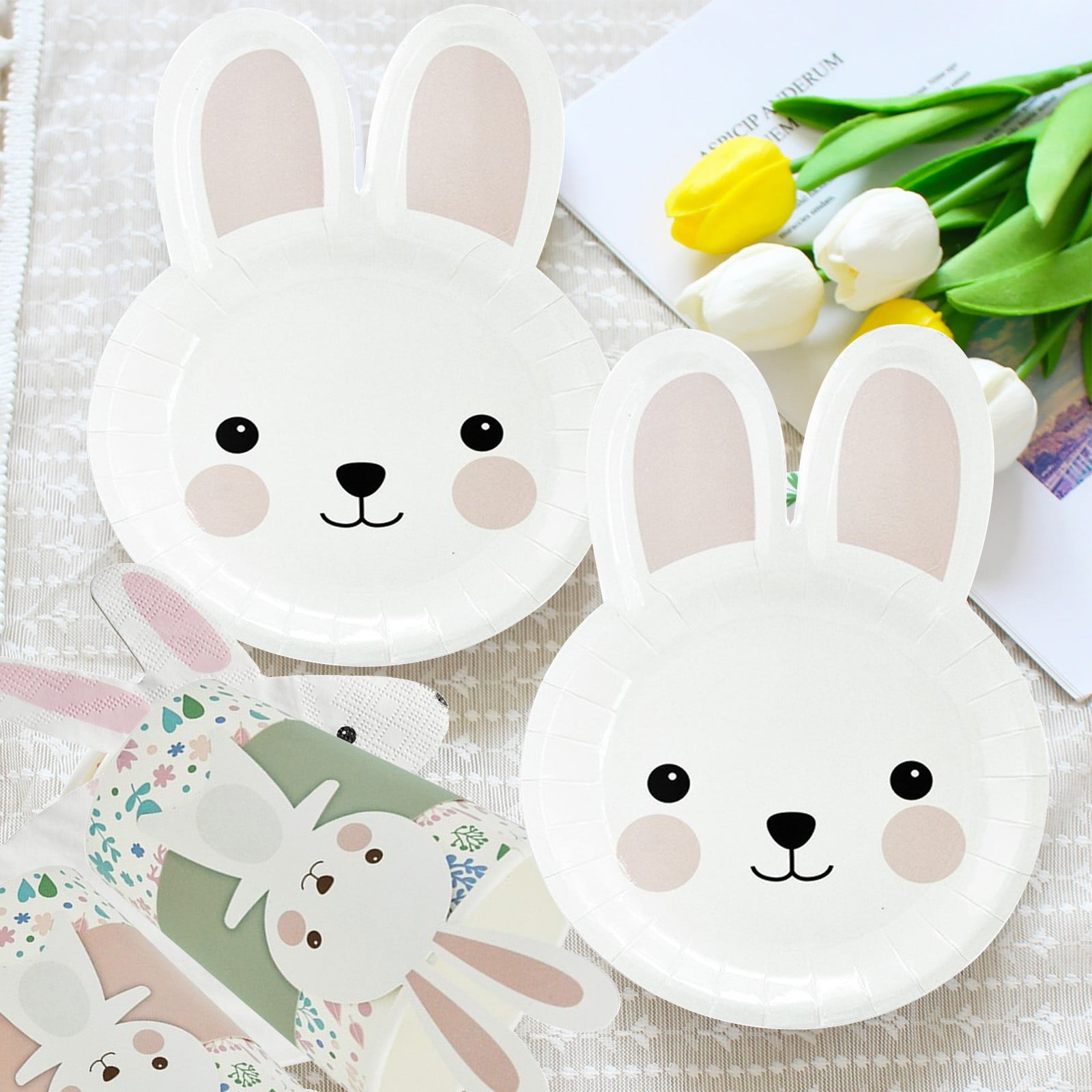 AiYqZypa Guest Bunny Easter Tableware Set Disposable Paper Plates ...