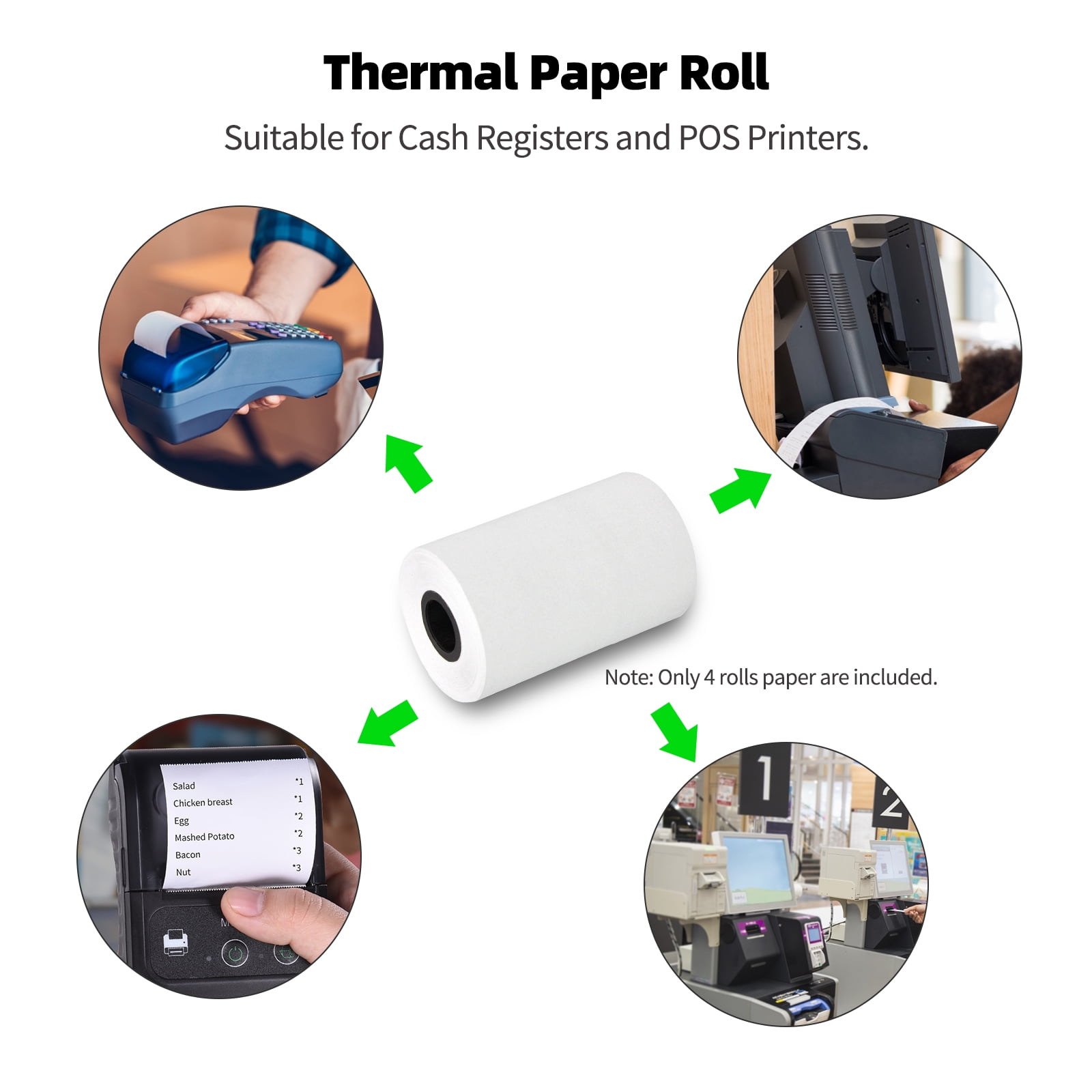 Aibecy 4 Rolls Thermal Receipt Paper 57x40mm/2.24x1.57in White Thermal ...