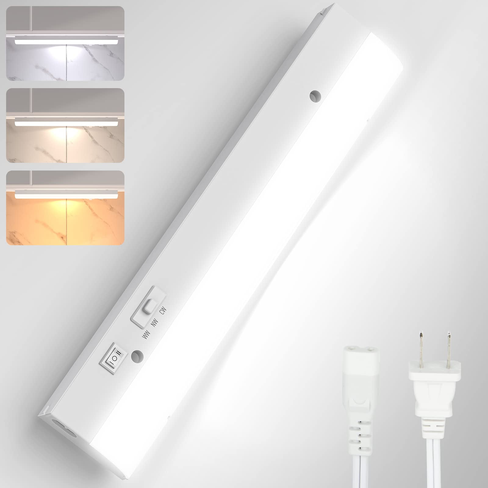 AIBOO LED Under Cabinet Bright Task Lighting, 12 inch, 3-Color Dimmable ...