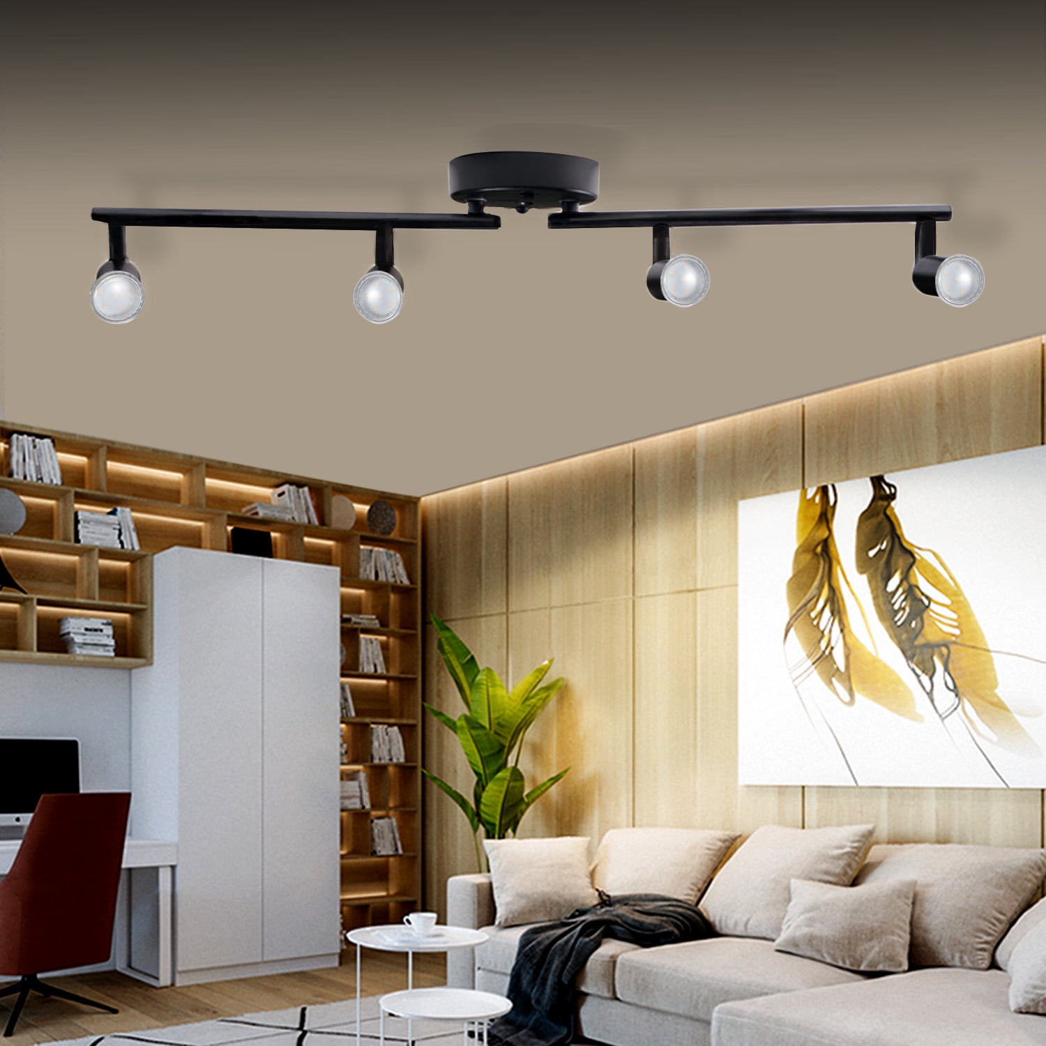 4-Head Flexible Spotlight Track Lighting Kit for Kitchen, Bedroom ...