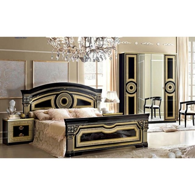 Aida Italian 3-Piece Bedroom Set in Black & Gold, King Size - Walmart.com