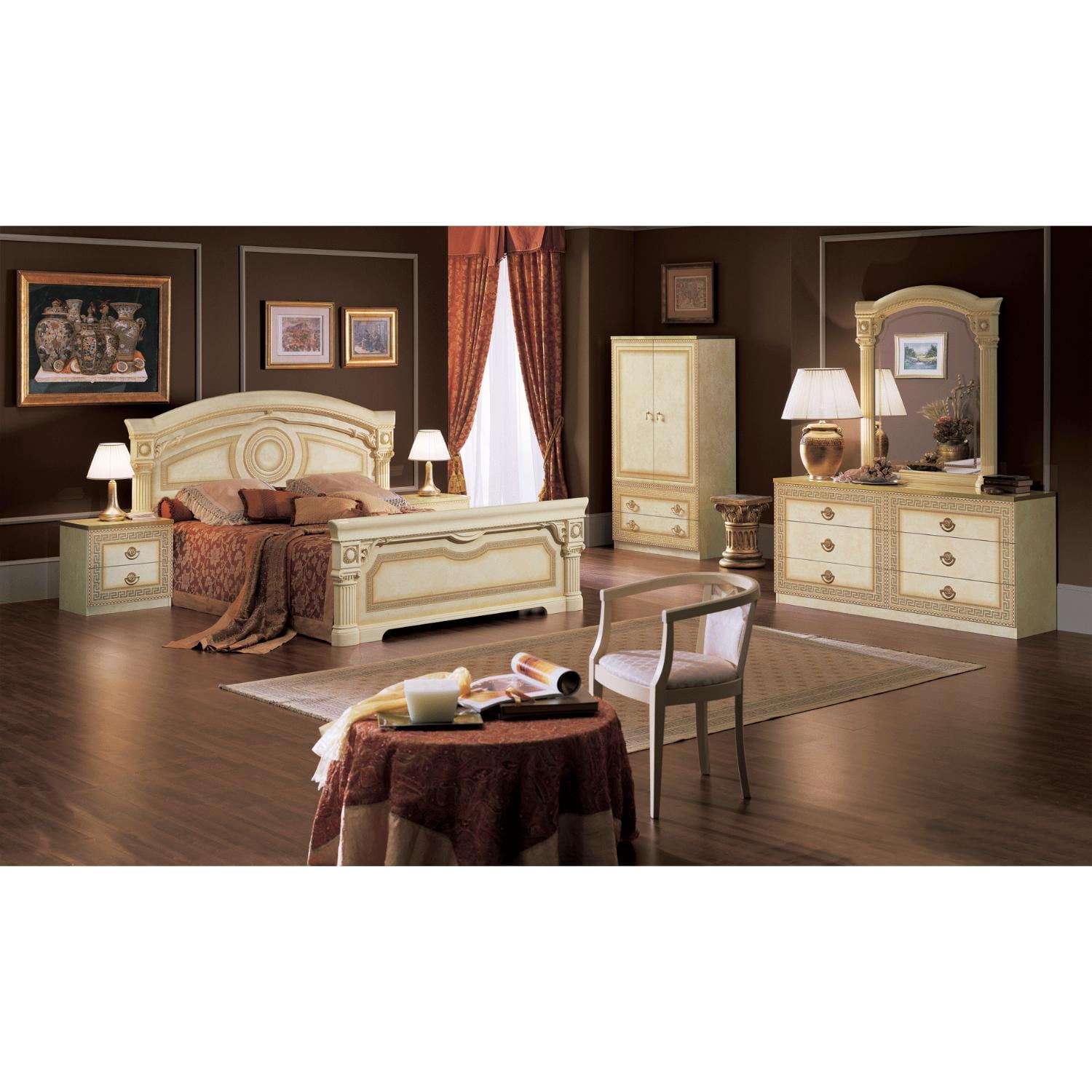 Aida Italian 5-Piece Bedroom Set, Ivory and Gold, Queen Size - Walmart.com