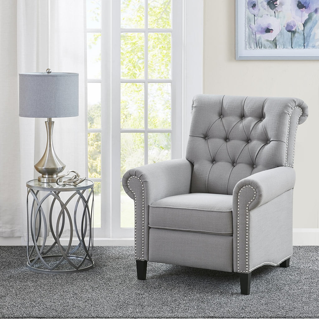 Aidan Grey Push Back Recliner Chair for Living Room with Solid Wood ...