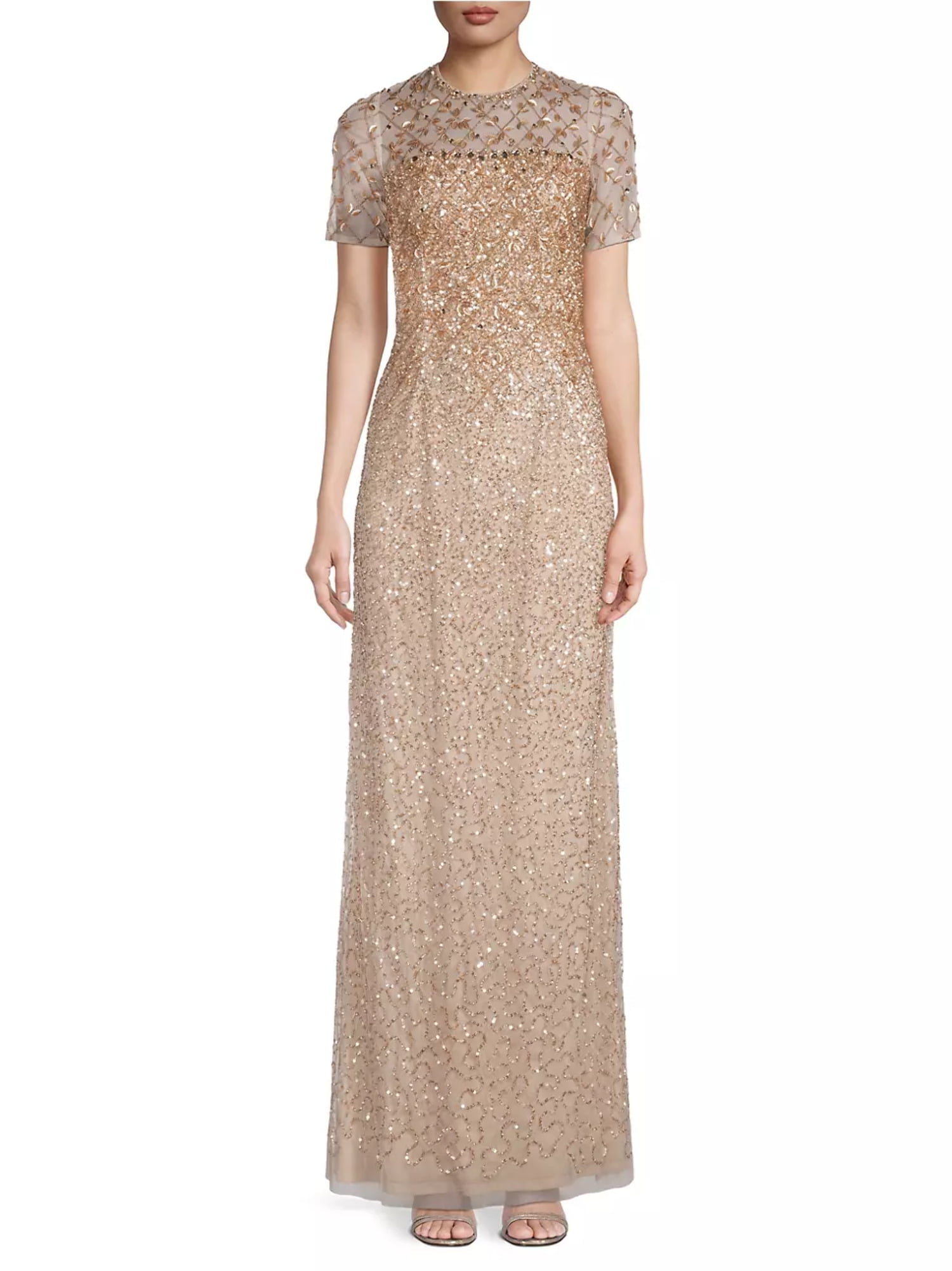 Aidan Mattox Short-Sleeve Beaded Column Gown - Walmart.com