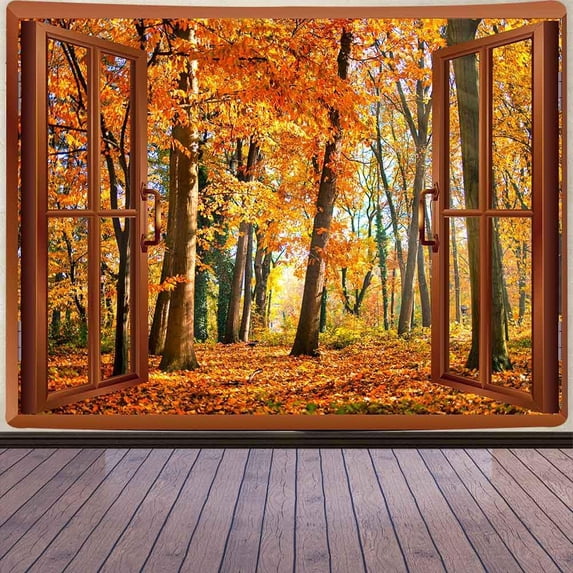 Aidatain Fall Tapestry Wall Hanging Autumn Maple Tree Forest Scenery ...