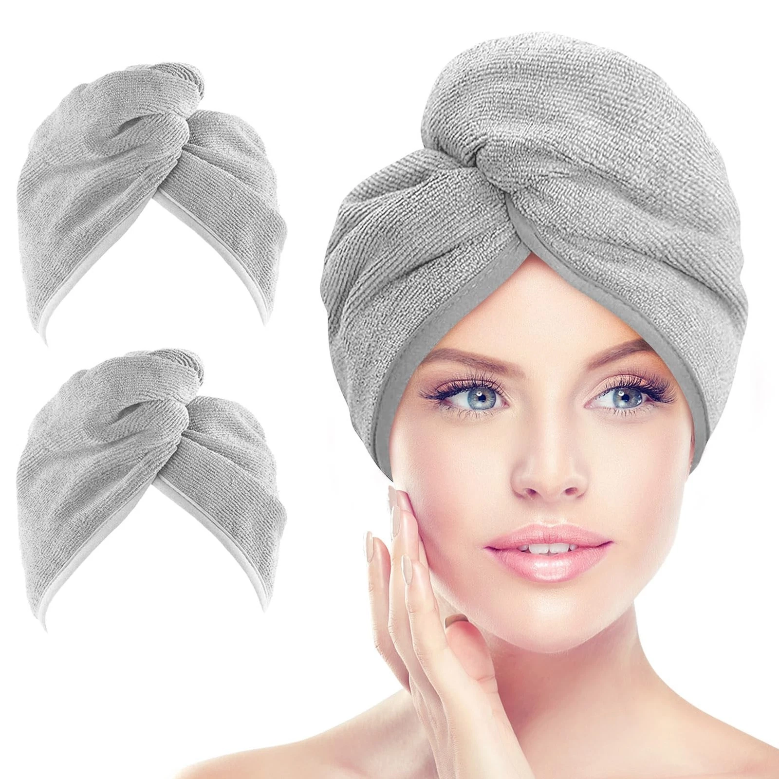 Aidea Microfiber Hair Towel Wrap 2 Pack Hair Turbans Super Absorbent ...