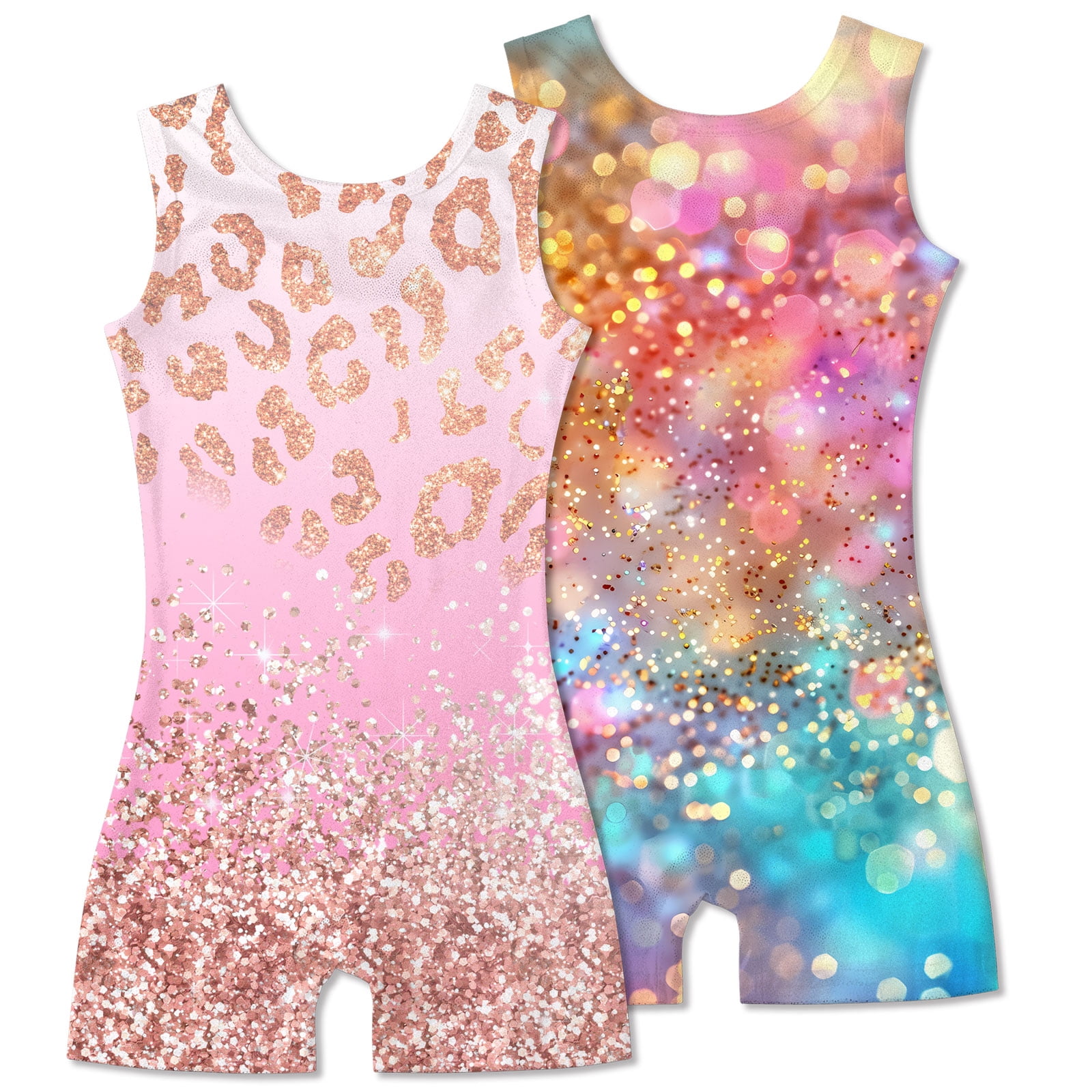 Aridak 2 Pack Gymnastics Leotards for Girls Sparkly Toddler Biketards ...