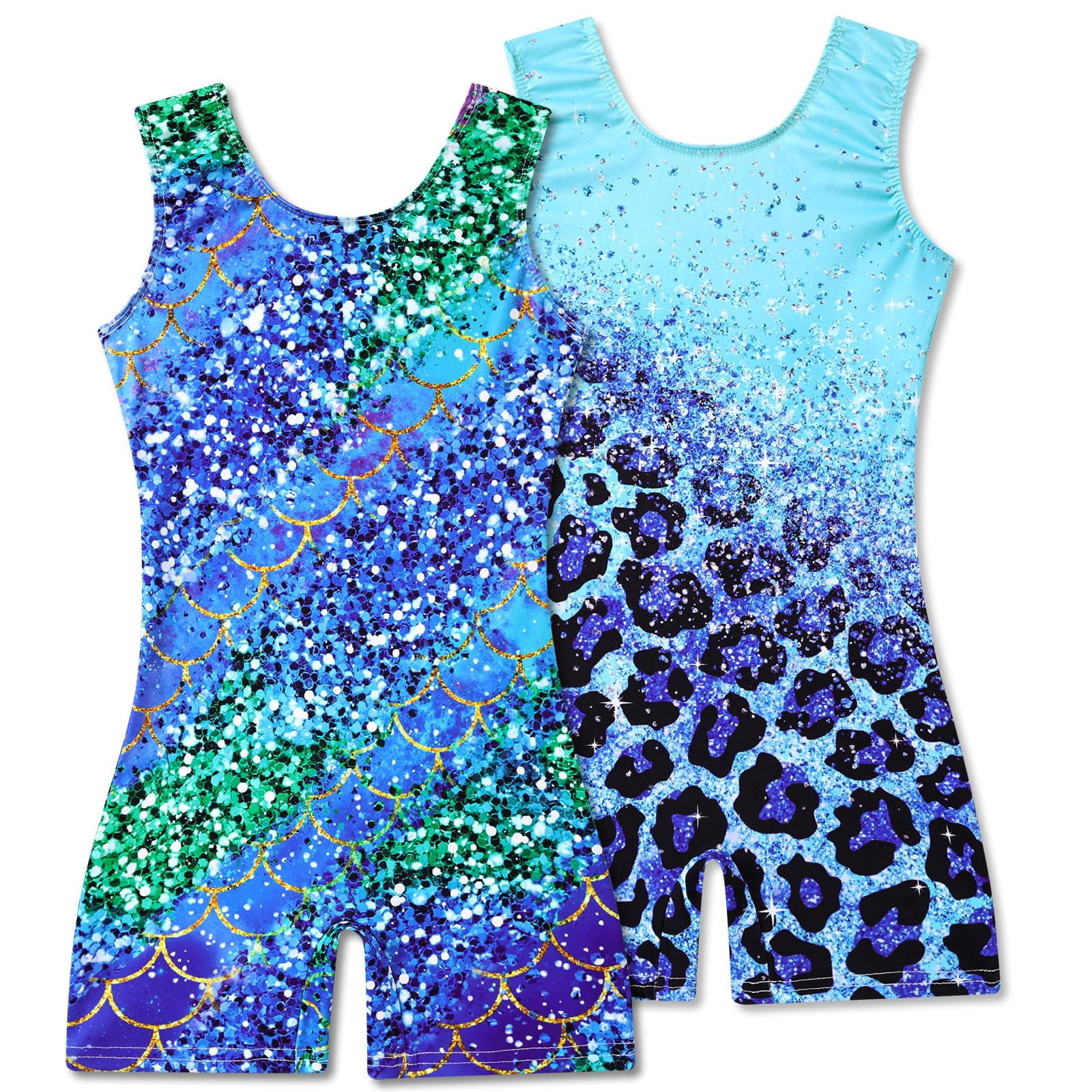 Aideaone 2 Pack Gymnastics Leotards for Girls Sparkly Toddler Biketards ...