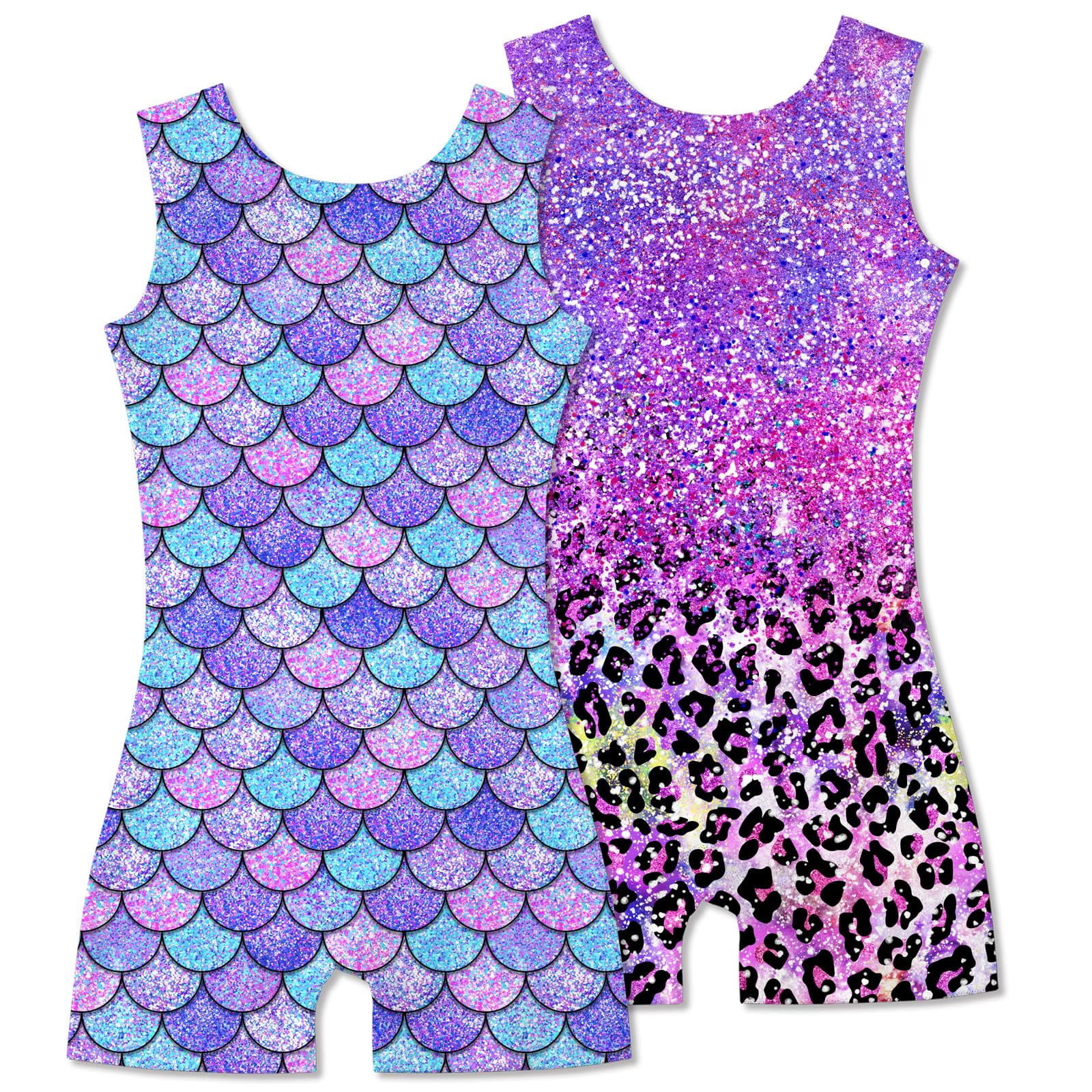 Aideaone 2 Pack Gymnastics Leotards for Girls Sparkly Toddler Biketards ...