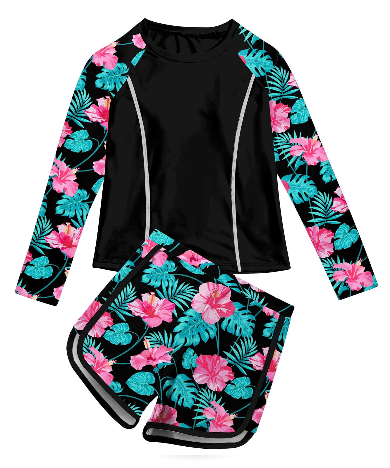 Aideaone 2 Piece Girls Rash Guard Set Long Sleeve Swimsuit with Shorts ...