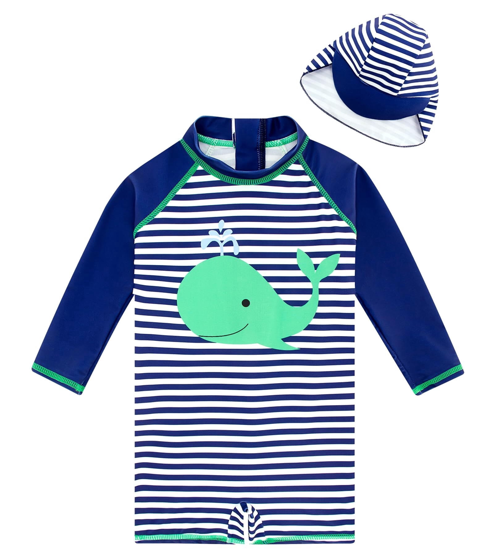 Baby Infant Boys Swimsuit One-Piece with Sun Hat Long Sleeve UPF 50 ...