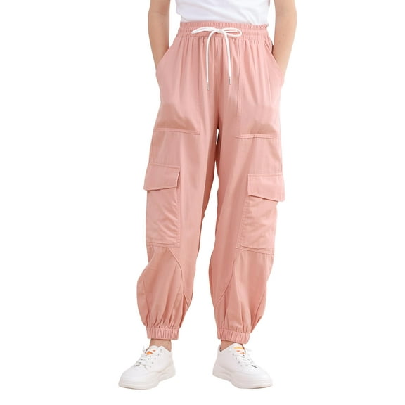 CQONEPT Cargo Pants for Kids Girls Elastic Waist Lightweight Joggers ...