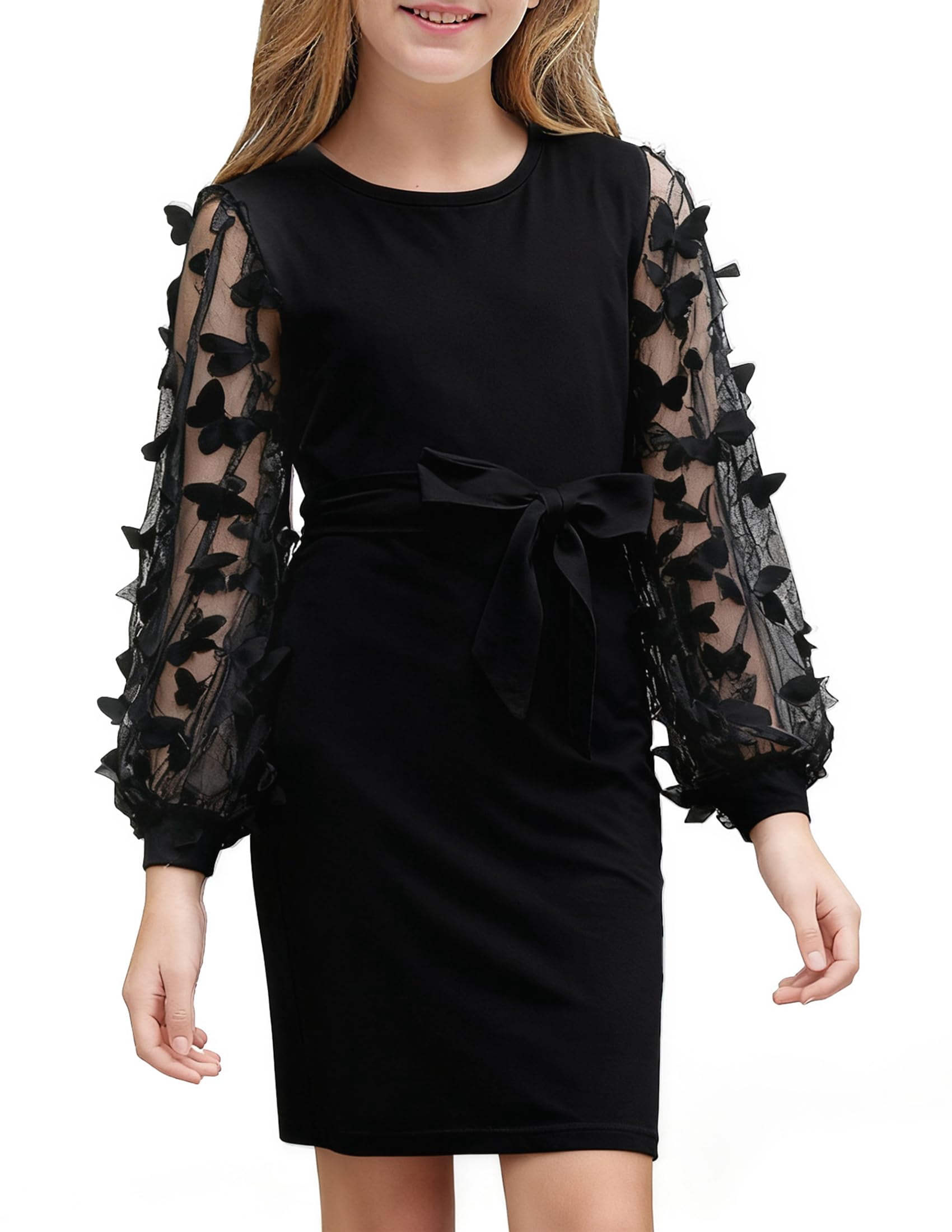 Aideaone Girls Formal Dresses Mesh Puff Long Sleeve Dress with ...