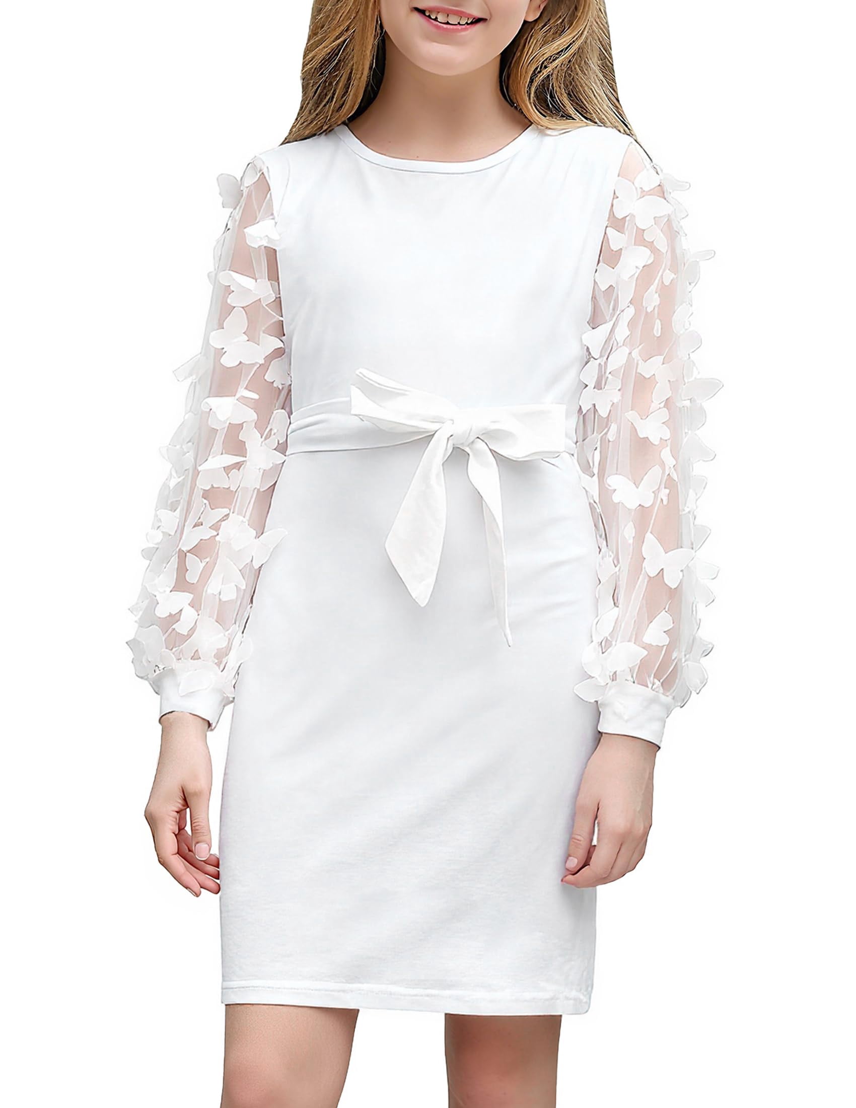 Aideaone Girls Formal Dresses Mesh Puff Long Sleeve Dress with ...