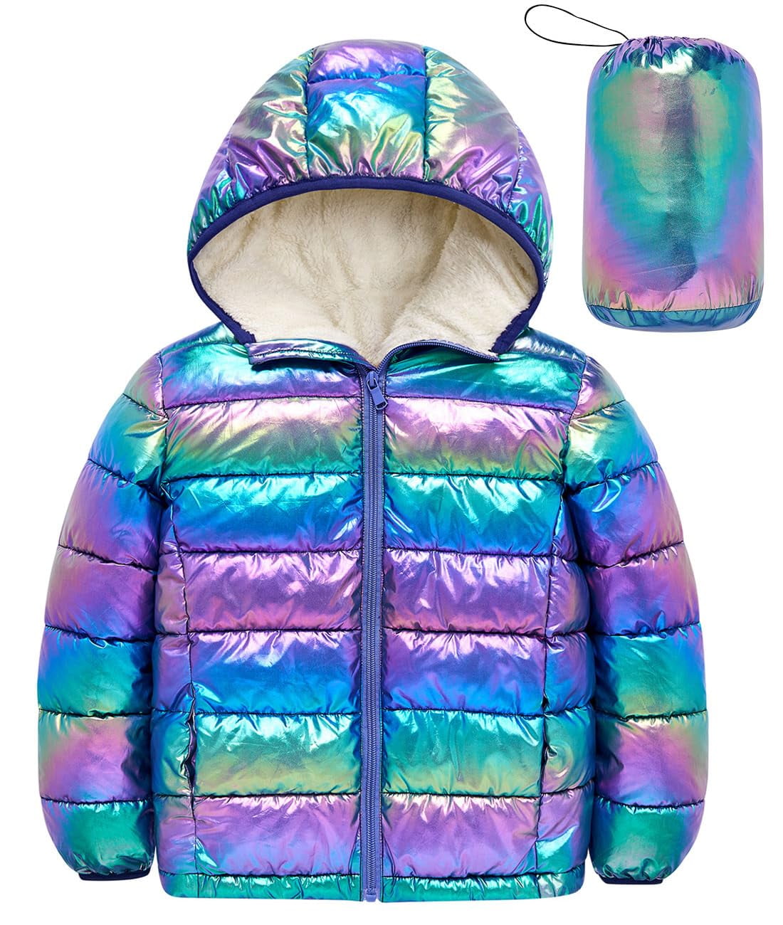 Aideaone Girls Puffer Jacket Packable Hooded Warmth Padded Winter Coat ...