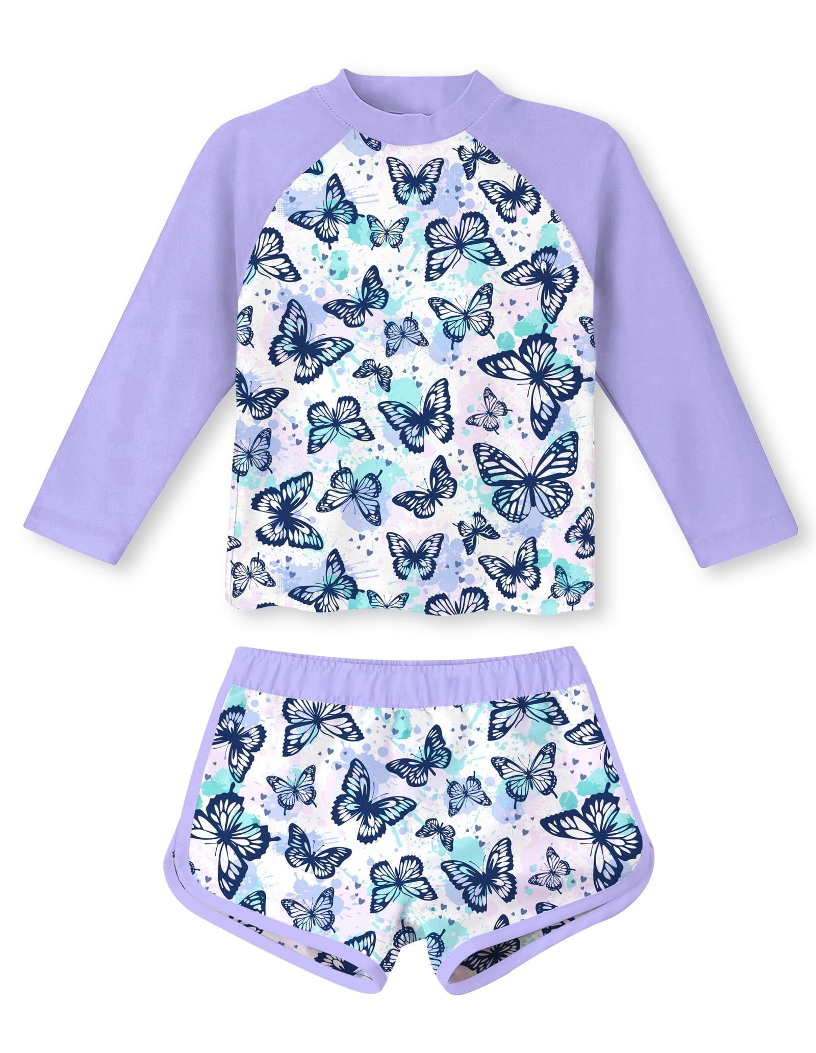 Aideaone Girls Rash Guard Swimsuit Long Sleeve Bathing Suit 2-Piece Set ...