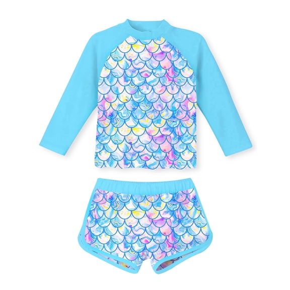 Baby Girl Swimsuit Kids Long Sleeve 2 Piece Rash Guard Top with Swim ...