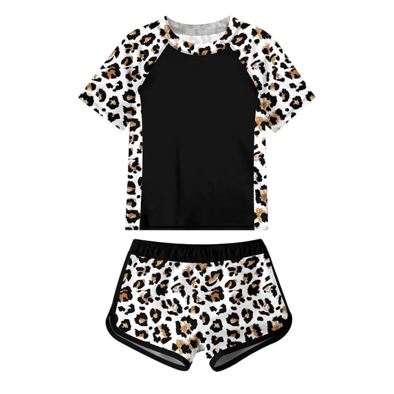 Aideaone Girls Short Sleeve Swimsuit 2-Piece Tankini Rash Guard Bathing ...