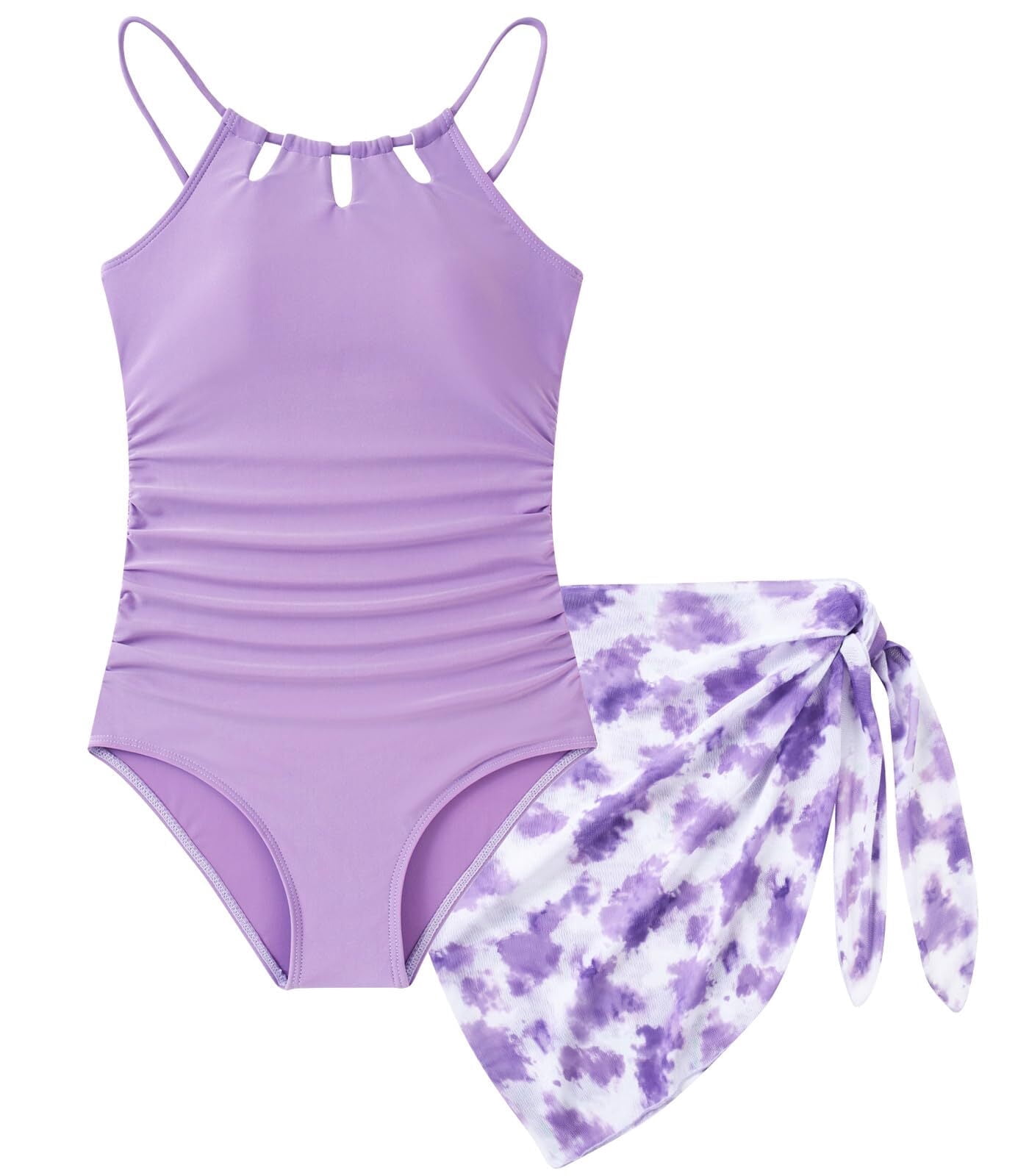 Aideaone Girls Swimsiut One-Piece with Cover Up Adjustable Straps Cut ...