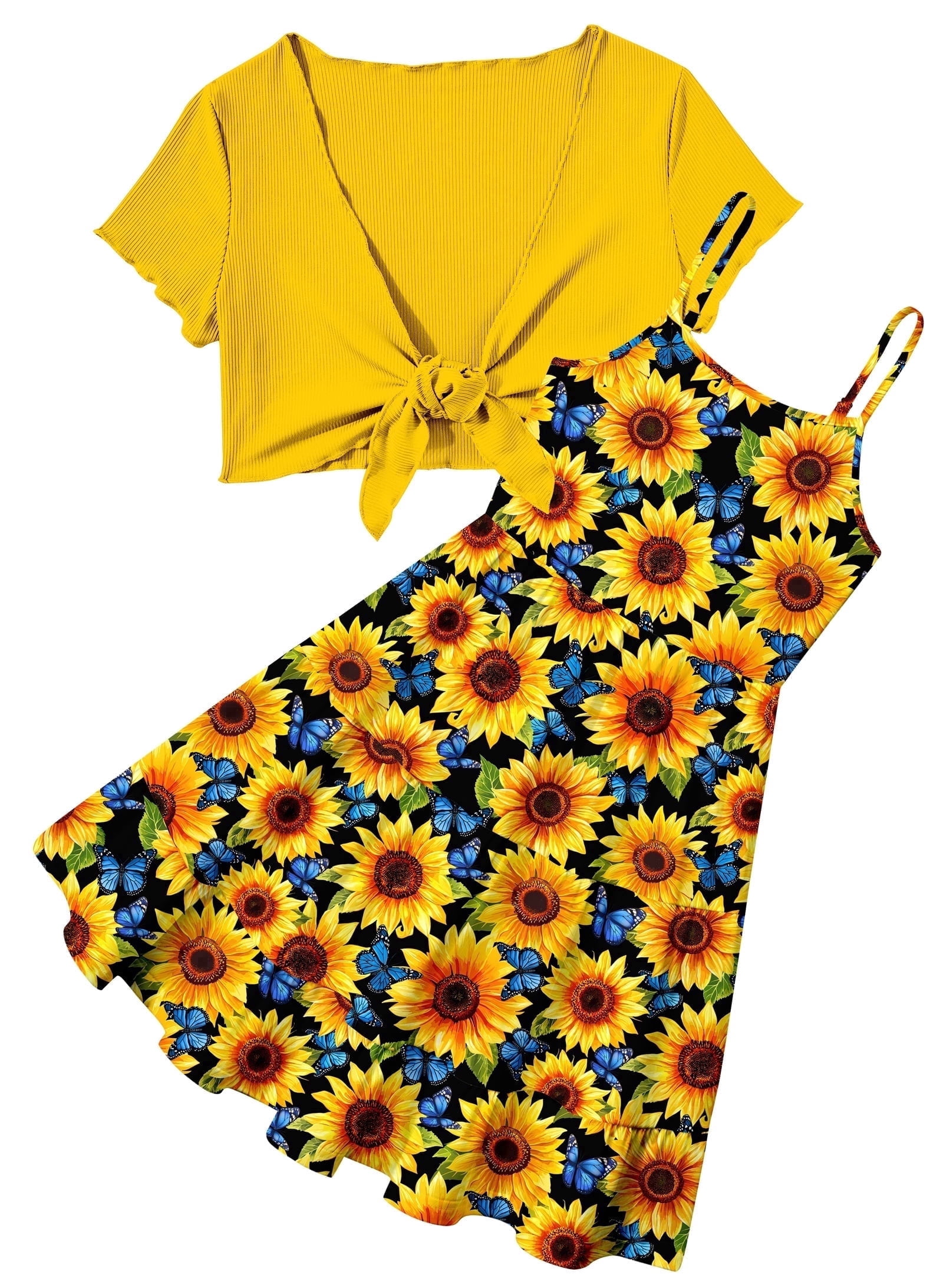 Aideaone Girls Dresses 7-14T, 2 Piece Casual Sundress & Cardigan ...