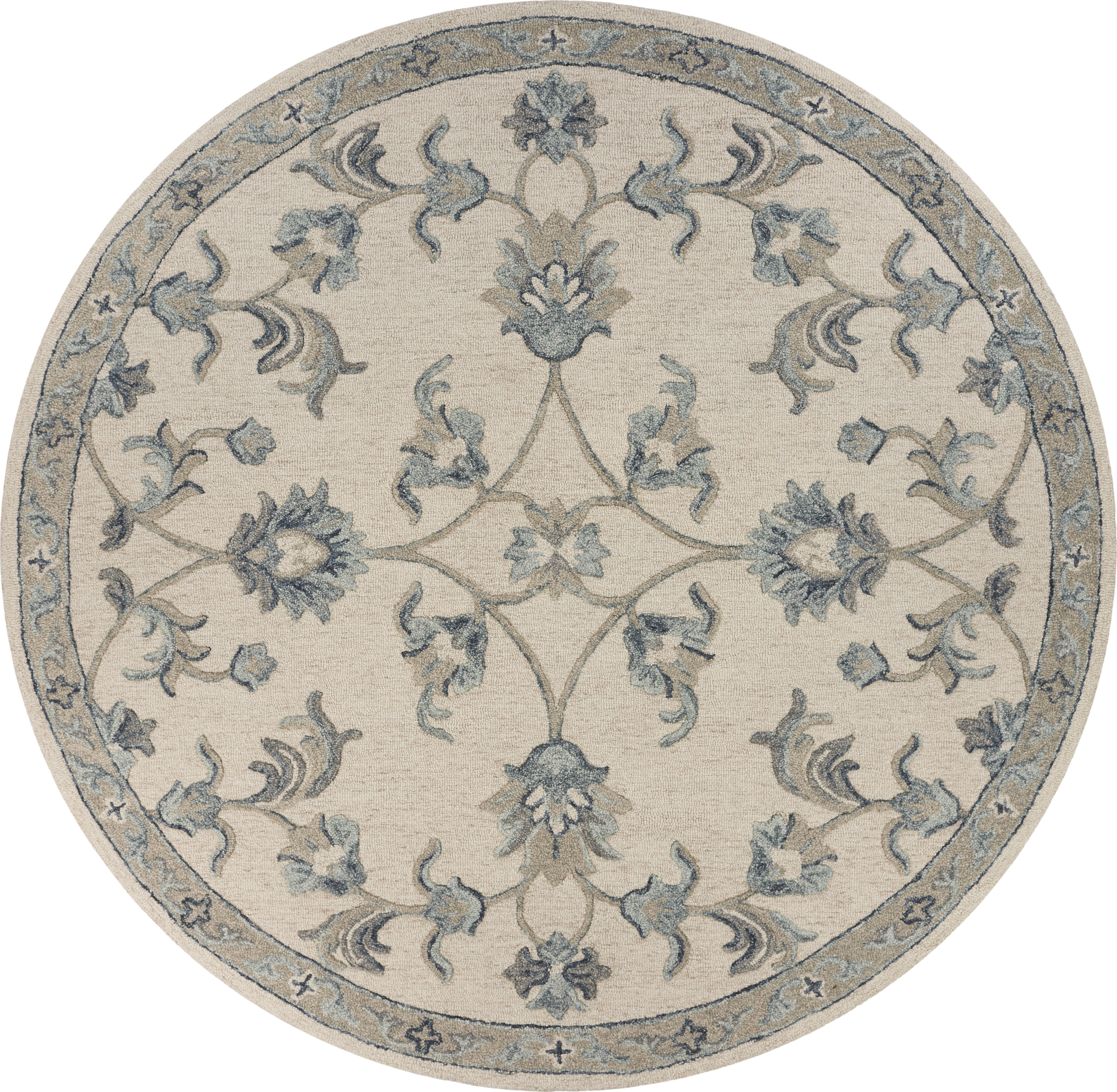 LR Home Wade 4'10" x 4'10" Ivory/Light Blue Floral Wool Indoor Area Rug ...