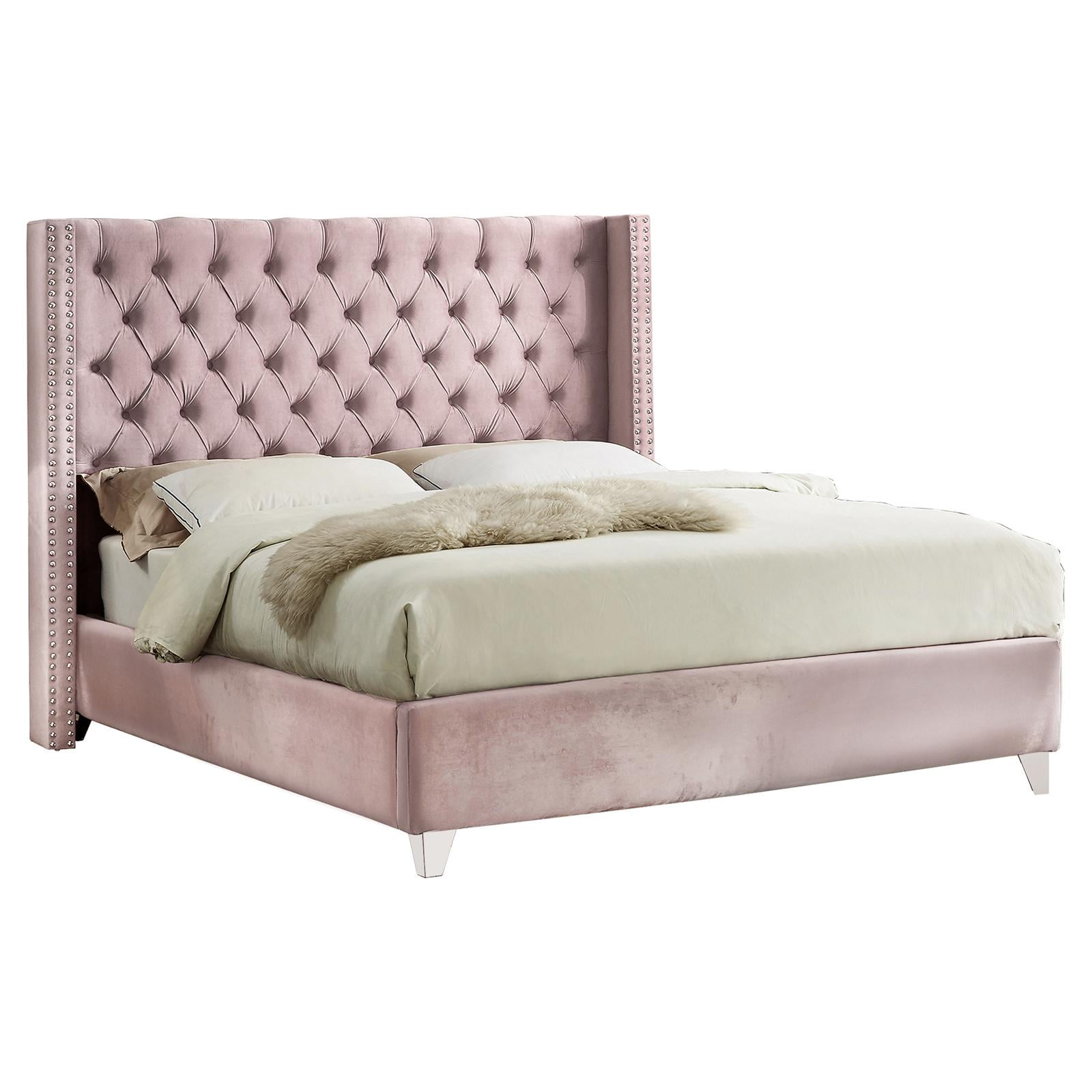 Meridian Furniture Aiden Pink Velvet Upholstered Tufted Full Bed with ...