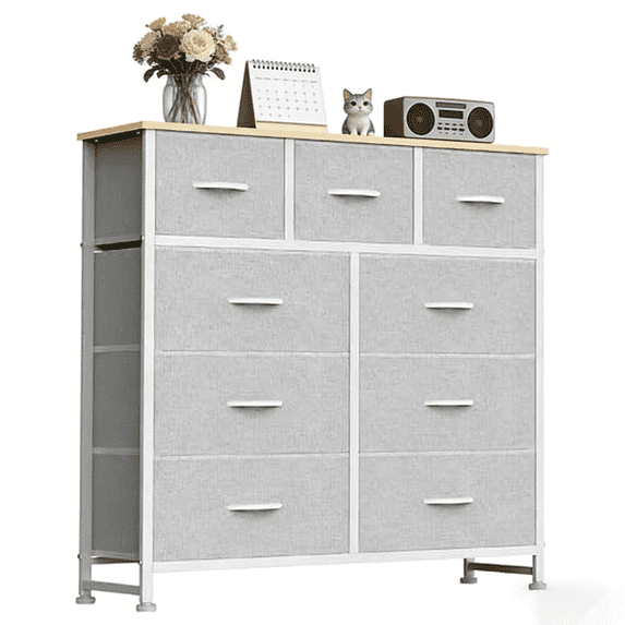 Aidoly 9-Drawer Wide Fabric Storage Dresser with Wooden Top - Space ...